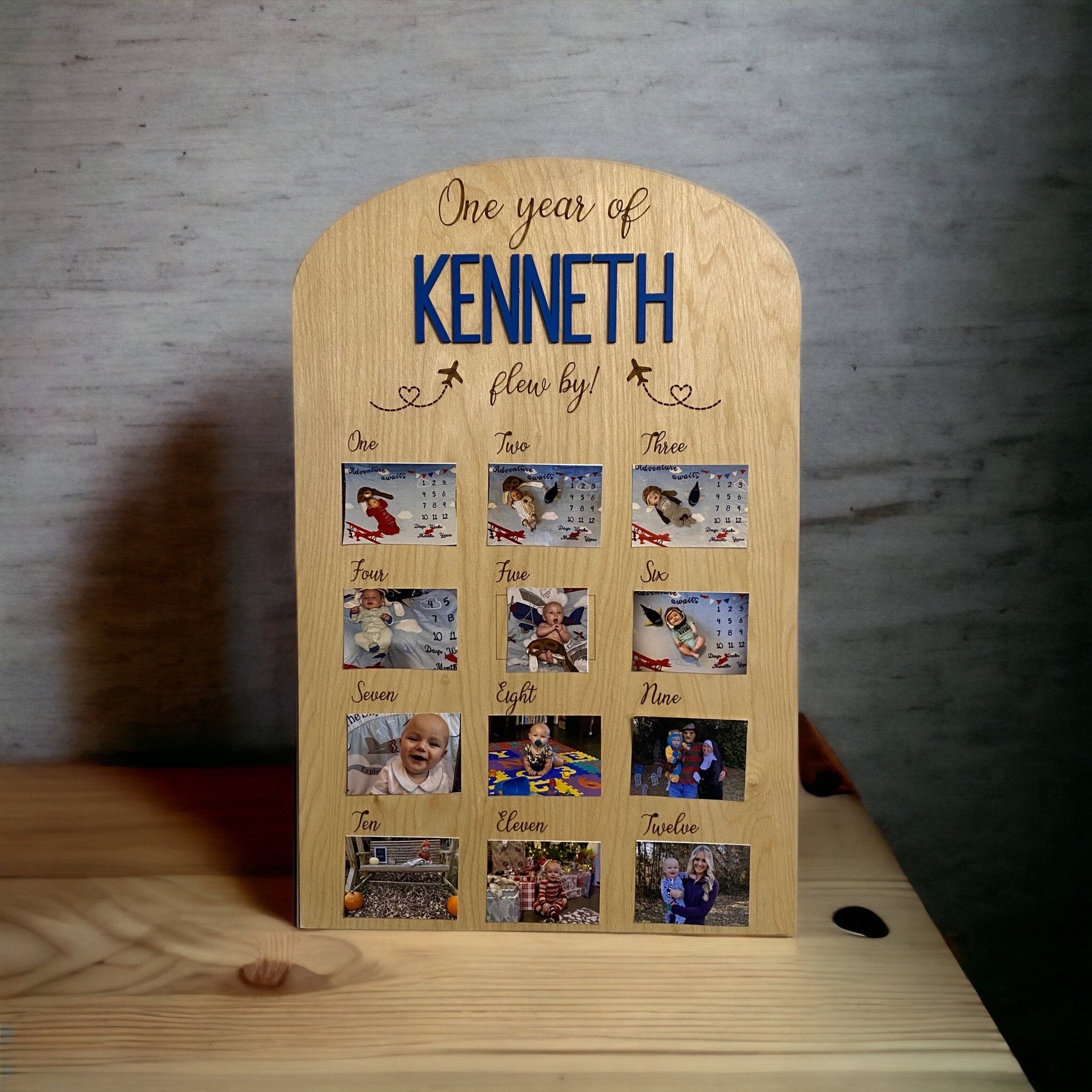 First Year Photo Board Baby Milestone Display – Personalized Wooden 12 ...