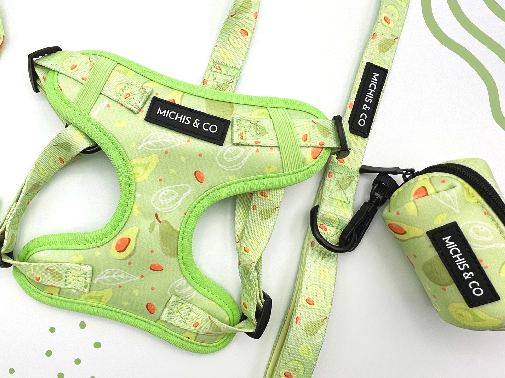 Avocado Dog Harness, Leash and Poop Bag Set, Small Dog Harness, 3-piece ...