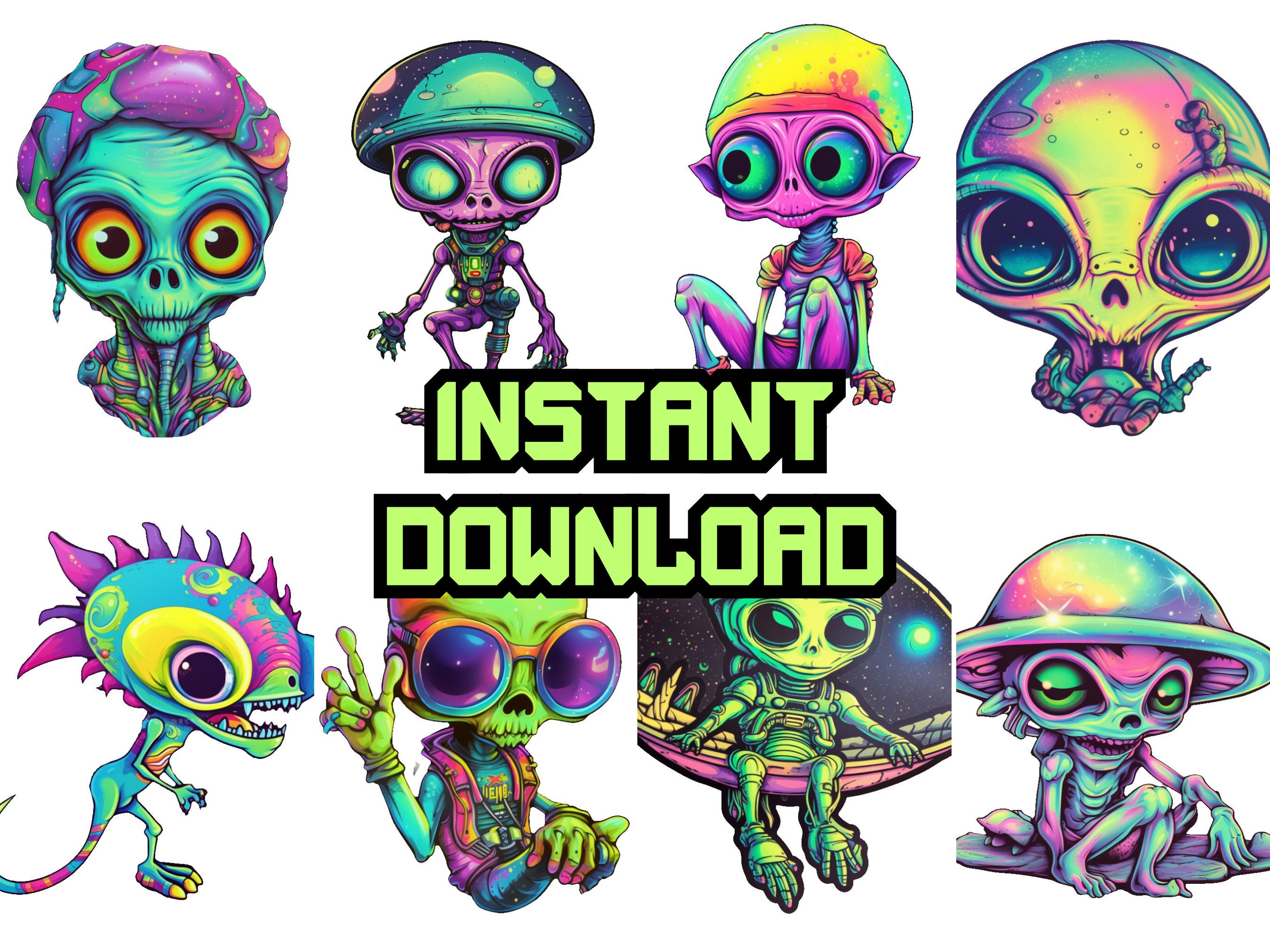 UFO Alien SVG Bundle, Psychedelic Aliens, 23 Cut Files, Sublimation ...