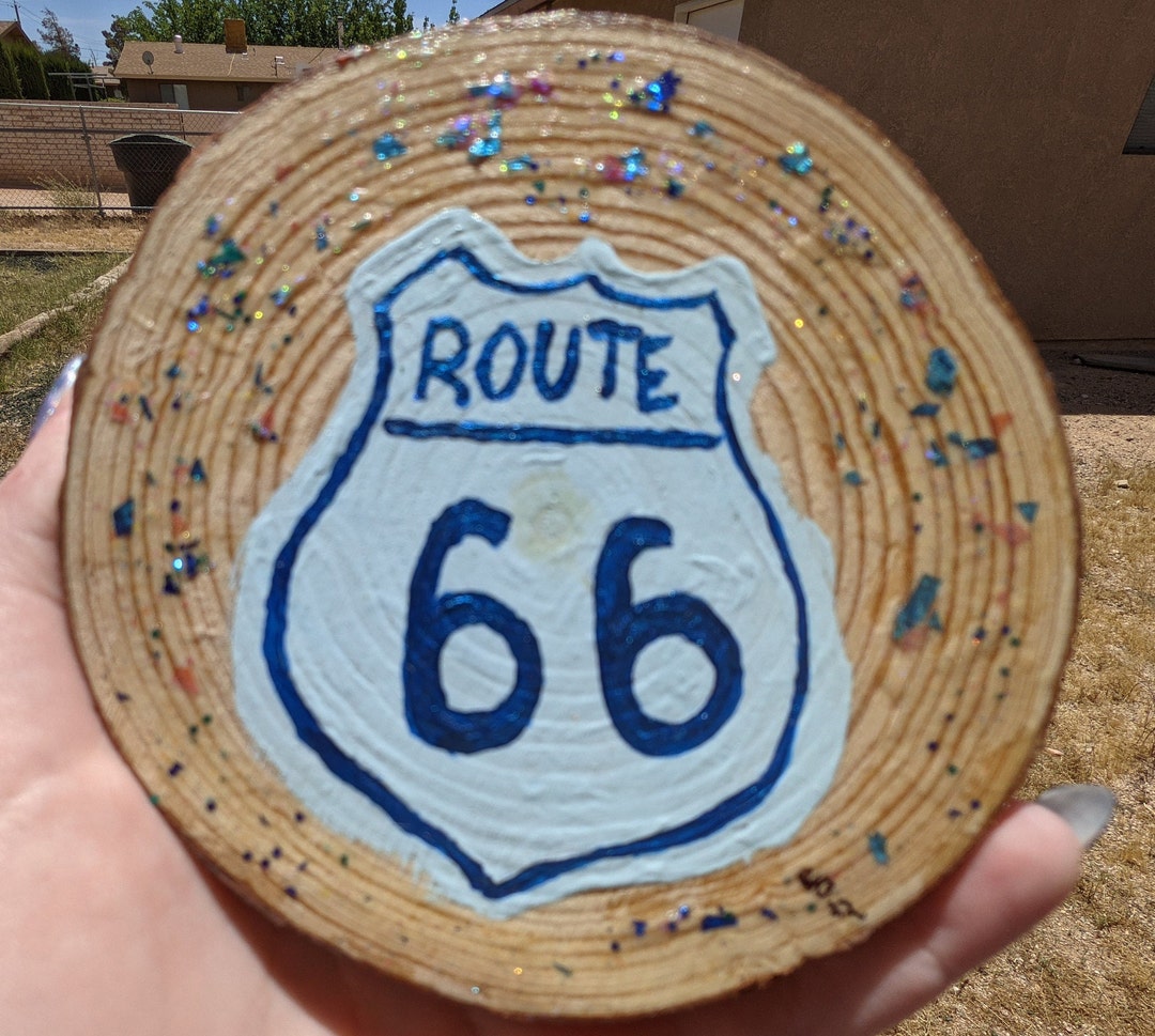 Blue Wooden Route 66 Coaster - Etsy