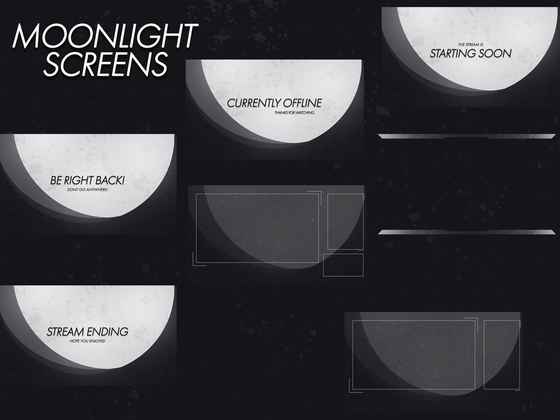 Moonlight Theme Stream Overlay Pack | Black and White Stream Overlay ...