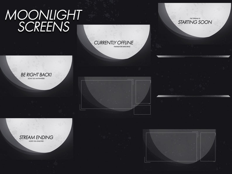Moonlight Theme Stream Overlay Pack | Black and White Stream Overlay ...