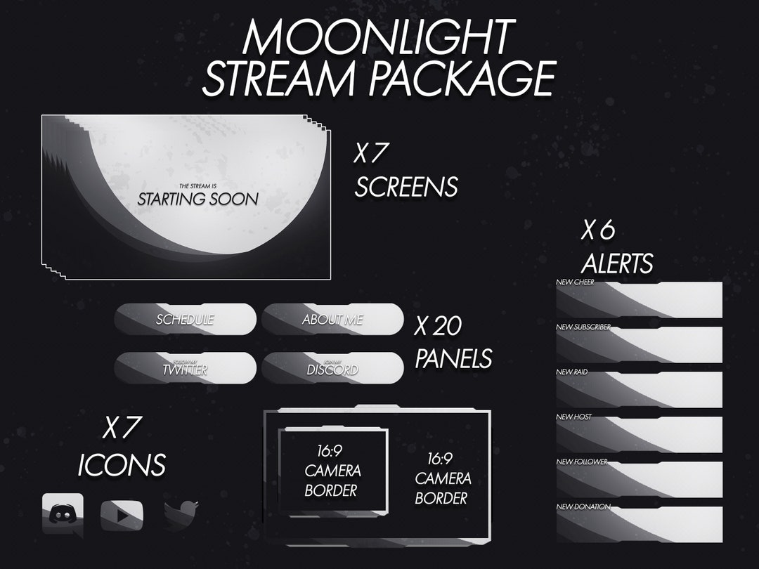 Moonlight Theme Stream Overlay Pack | Black and White Stream Overlay ...