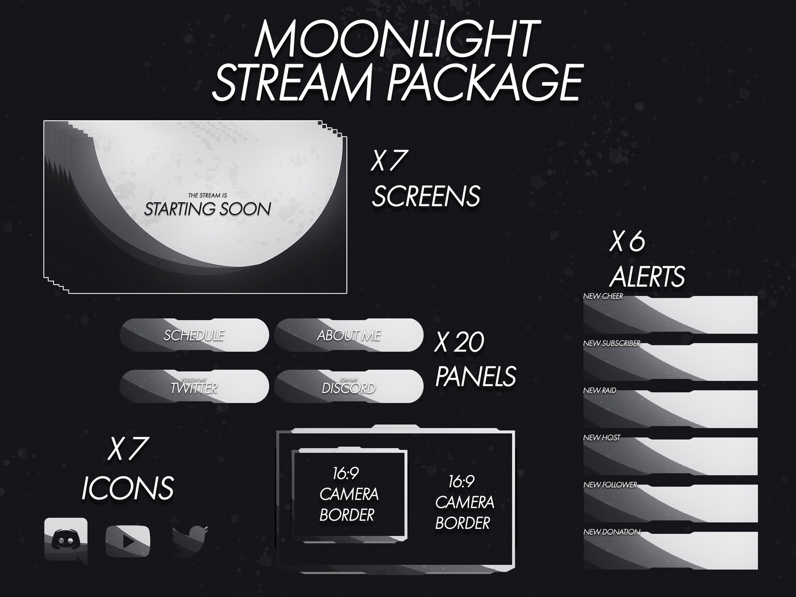 Moonlight Theme Stream Overlay Pack | Black and White Stream Overlay ...
