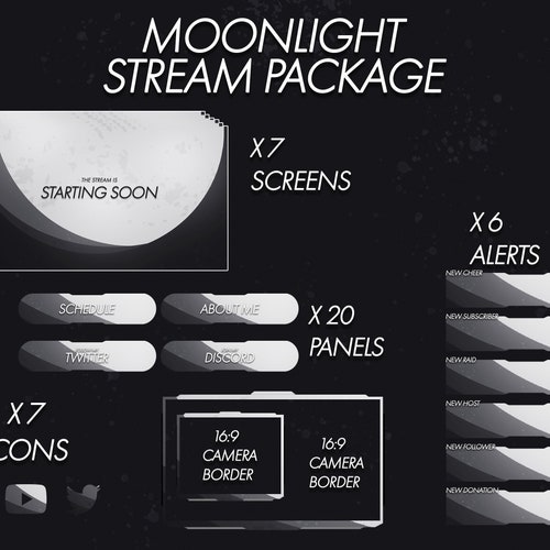 Moonlight Theme Stream Overlay Pack Black and White Stream - Etsy