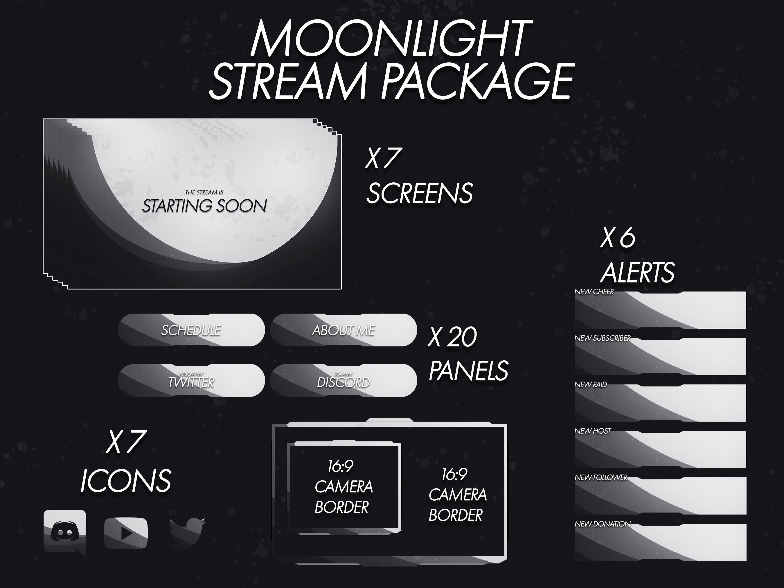 Moonlight Theme Stream Overlay Pack | Black and White Stream Overlay ...