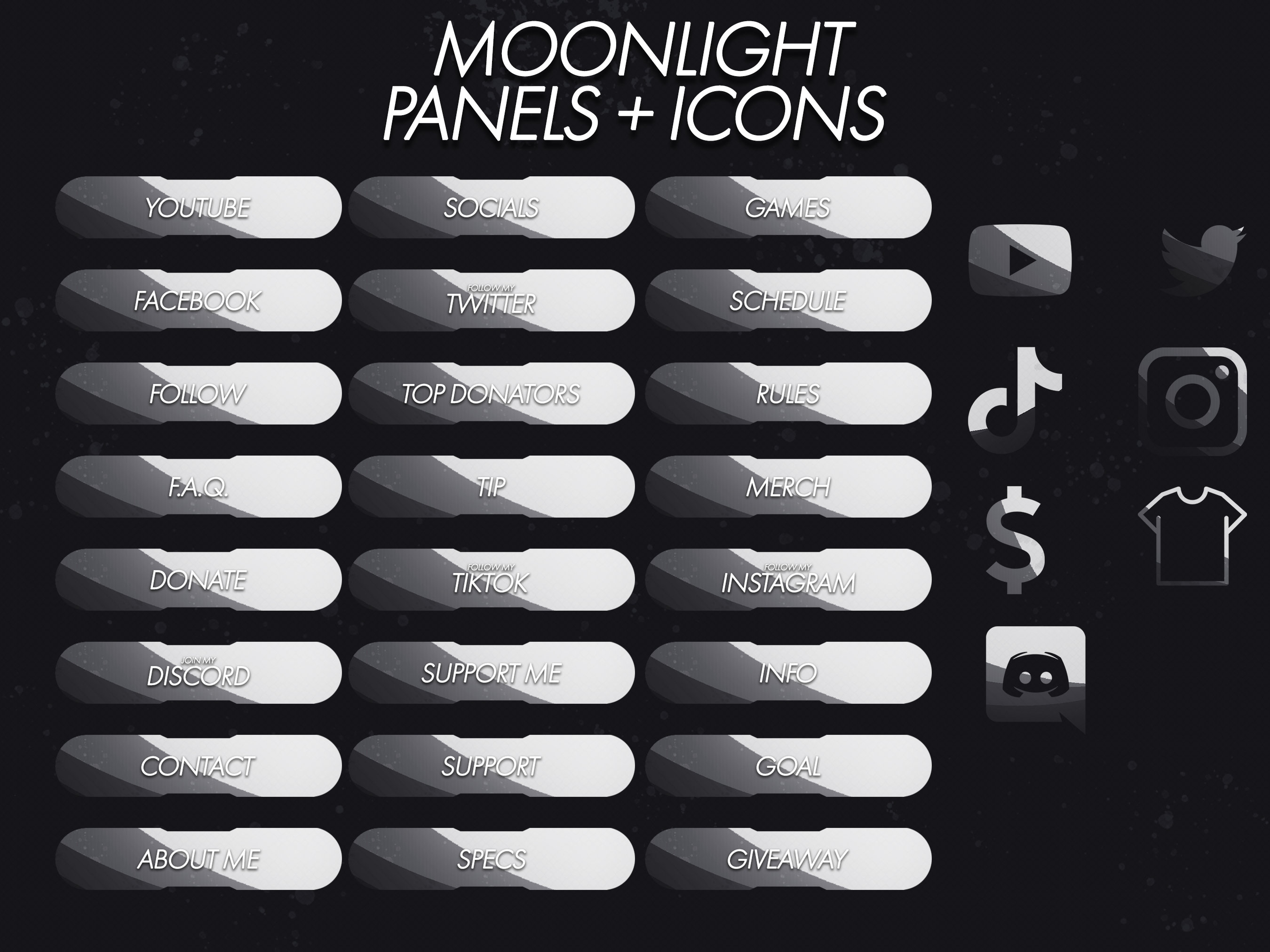 Moonlight Theme Stream Overlay Pack | Black and White Stream Overlay ...