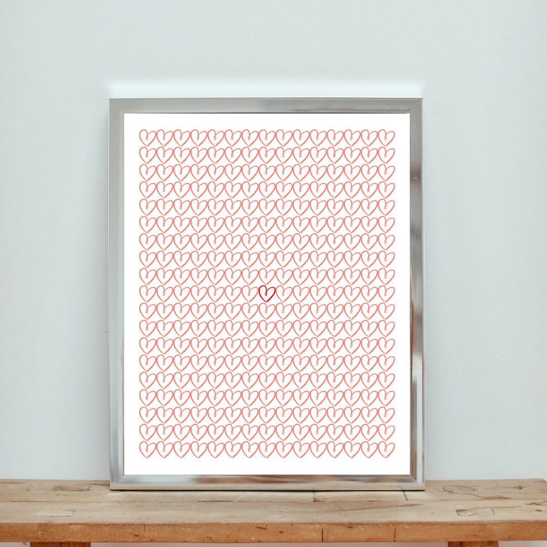 Valentine's Day | Hearts Sign Printable Art | Red Heart Print | Pink ...