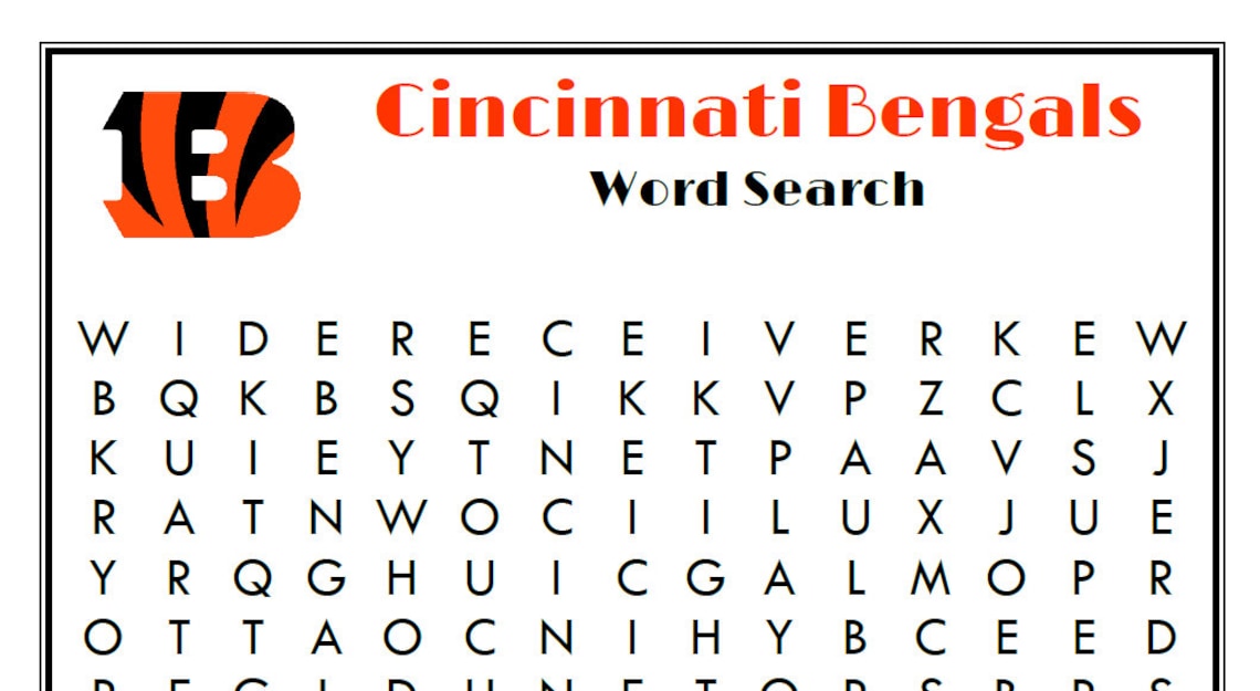 Cincinnati Bengals Trivia Questions Word Search Word | Etsy