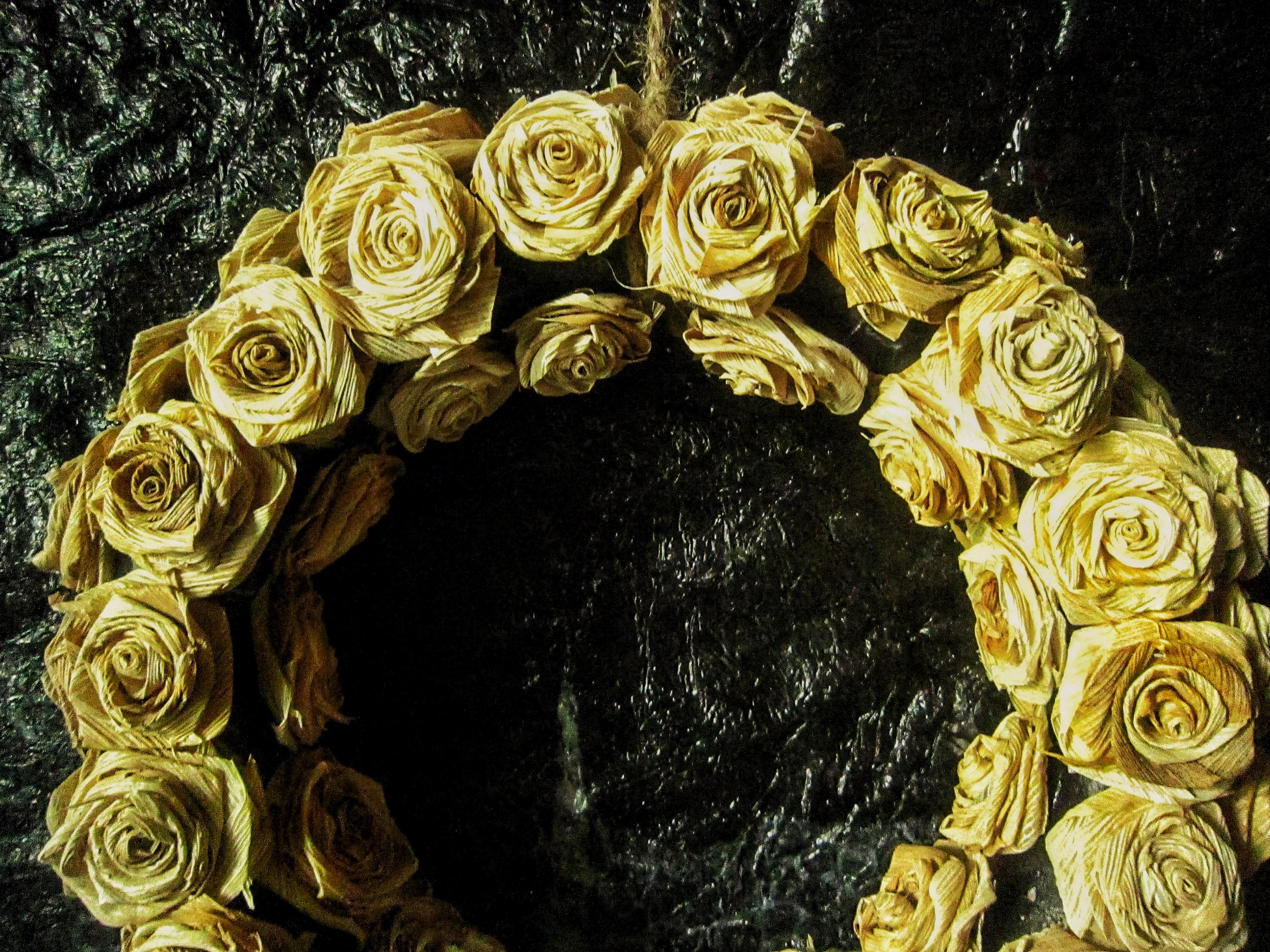 Rose Corn Husk Wreath,roses Bridal,corn Husk Flower,corn Husk Decor,eco ...