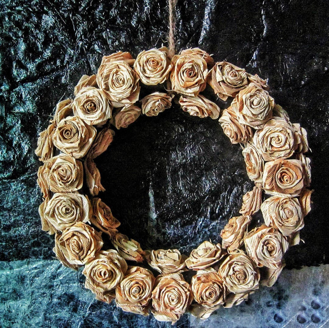 Rose Corn Husk Wreath,roses Bridal,corn Husk Flower,corn Husk Decor,eco ...
