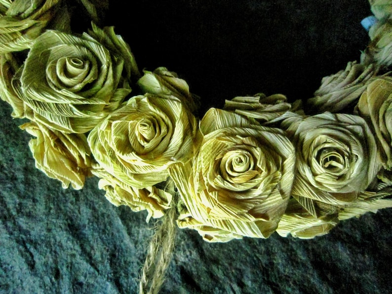 Rose Corn Husk Wreath,roses Bridal,corn Husk Flower,corn Husk Decor,eco ...