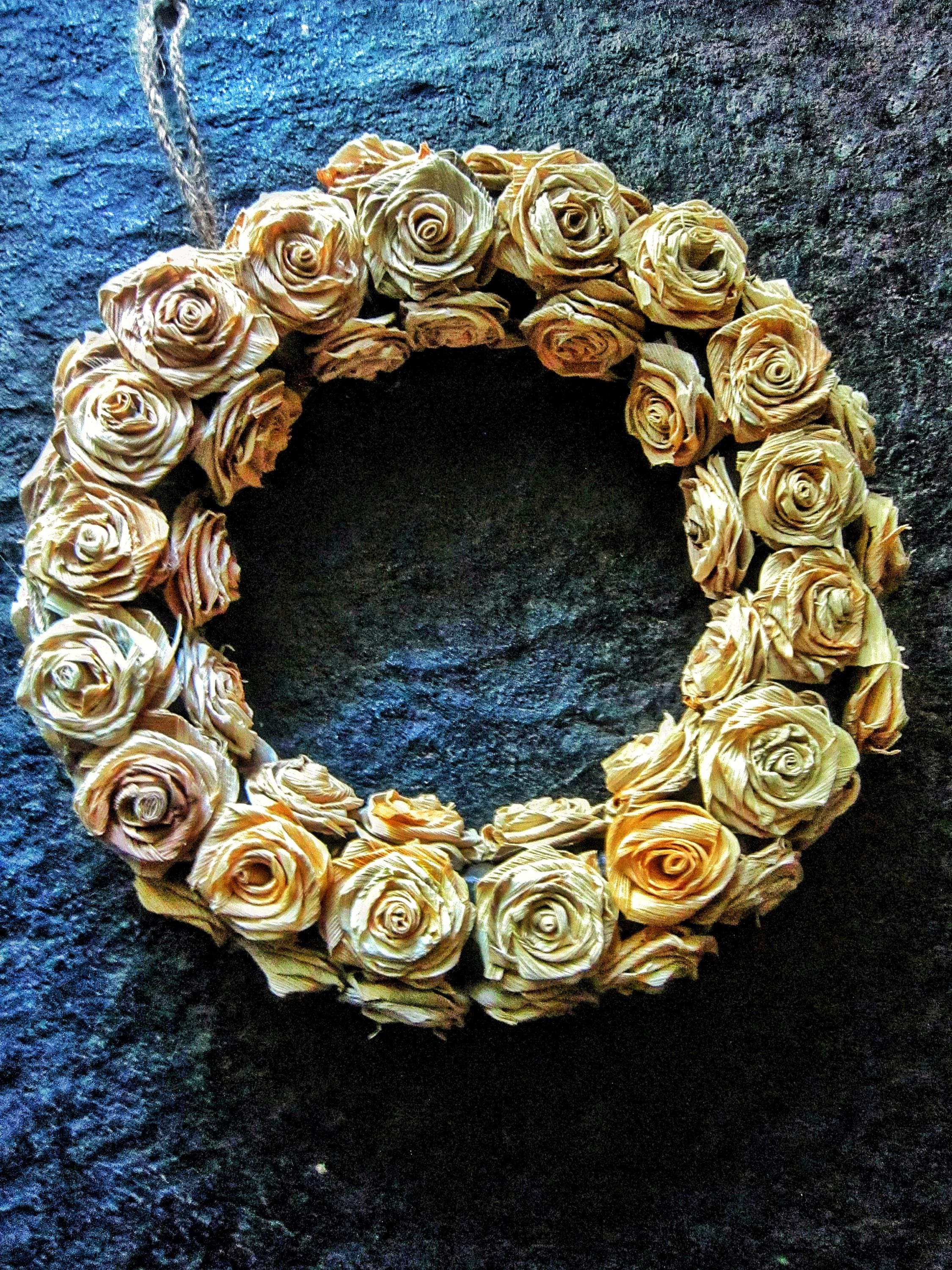 Rose Corn Husk Wreath,roses Bridal,corn Husk Flower,corn Husk Decor,eco ...