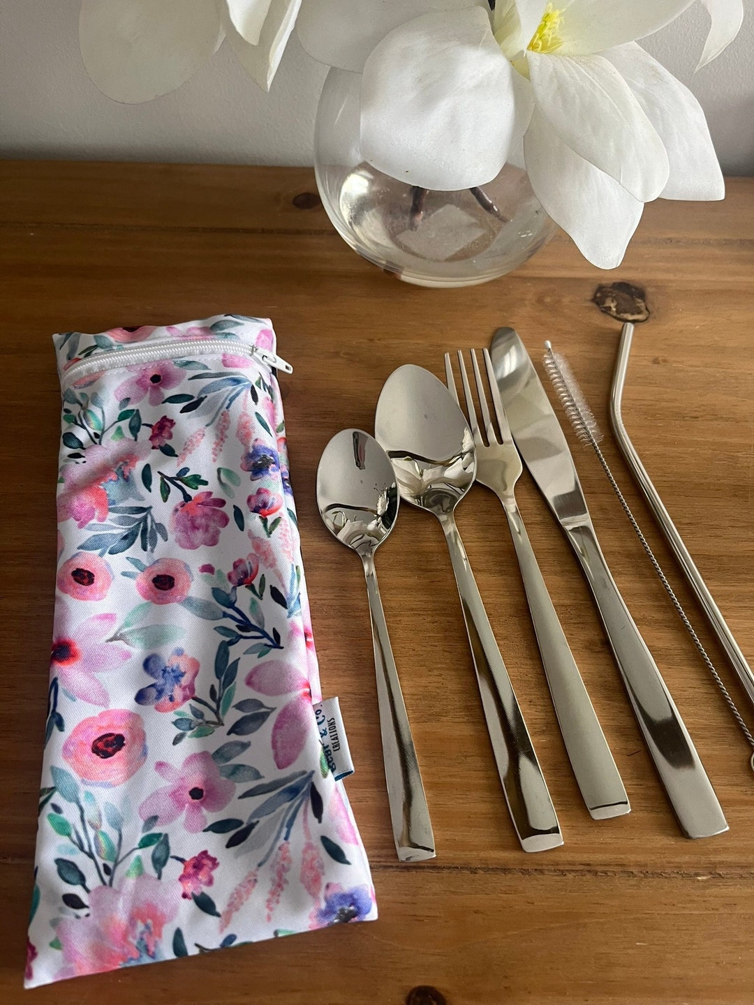 Re-usable Cutlery Pouch With Cutlery, Stainless Steel Straw and Straw ...