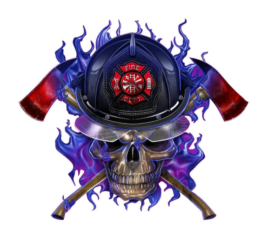 Firefighter Skull Decal, Fire Fighter Decal, Full Color Fire Decal, Red ...