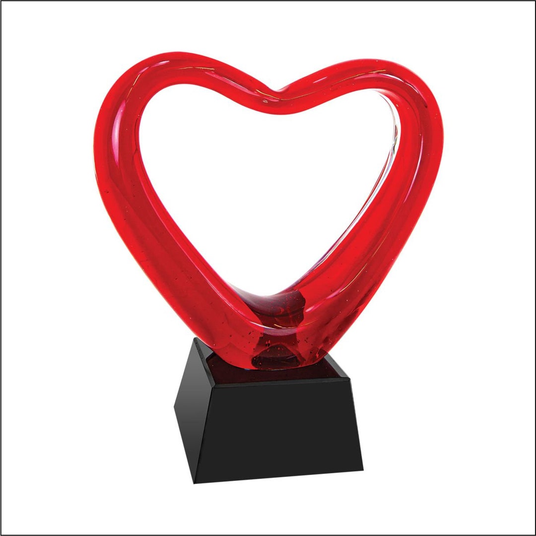 Glass Red Heart Sculpture, Black Base, Love Gift - Etsy
