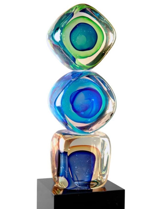 Handmade Blown Glass Block Art Sculpture, Glass Sculpture, Premier Art ...