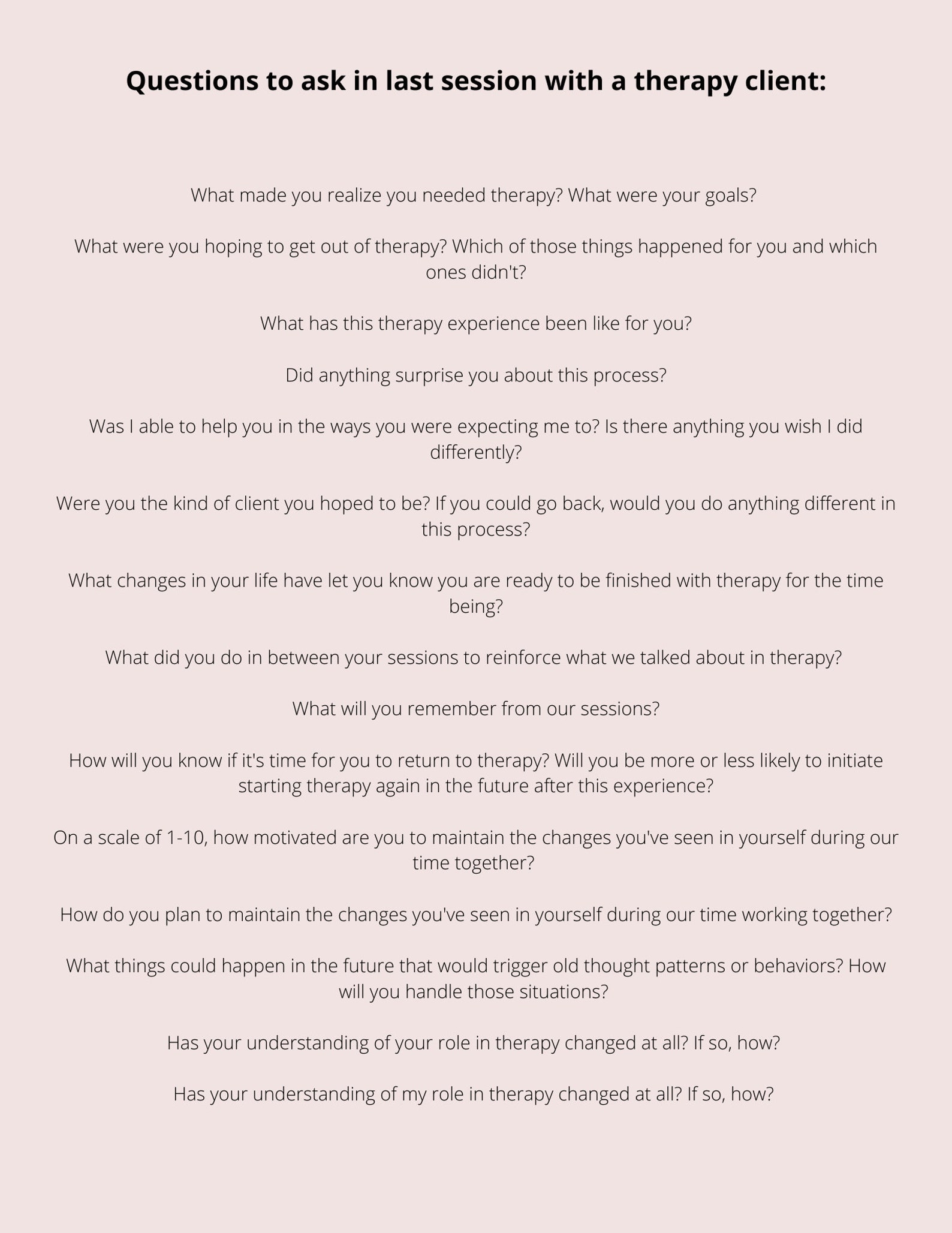 Therapy Questions for Last Session - Etsy