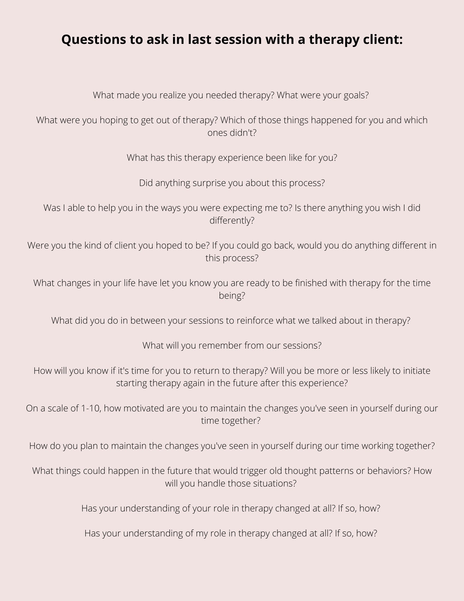 Therapy Questions for Last Session - Etsy