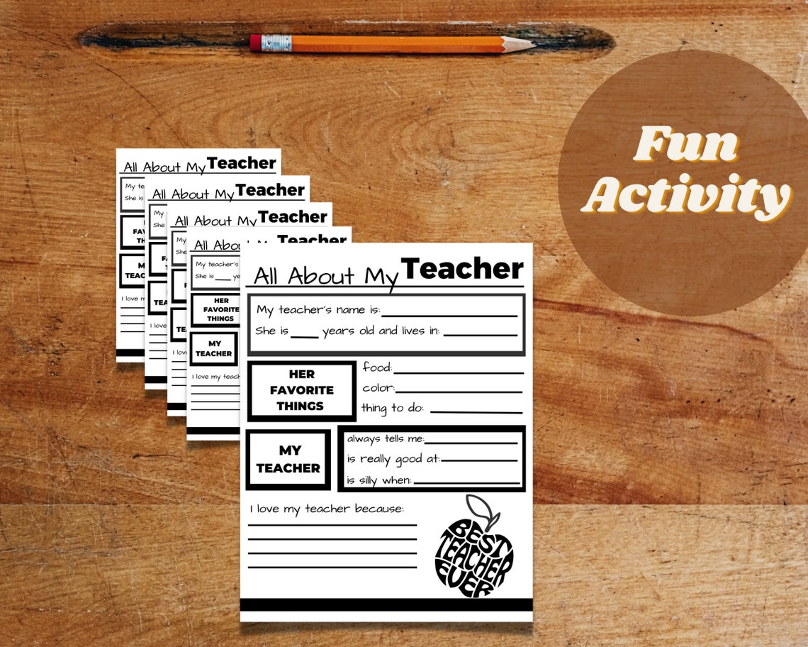 ALL ABOUT My TEACHER Printable Form Questionnaire Fill in the Blank ...