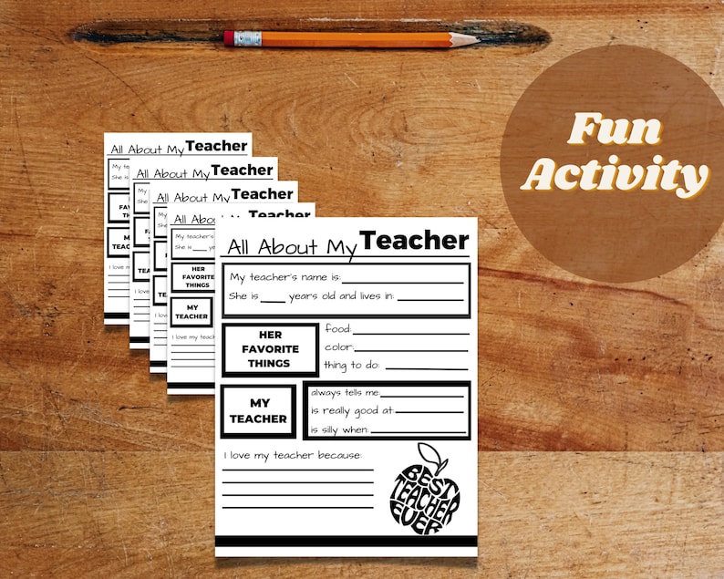 ALL ABOUT My TEACHER Printable Form Questionnaire Fill in the Blank ...