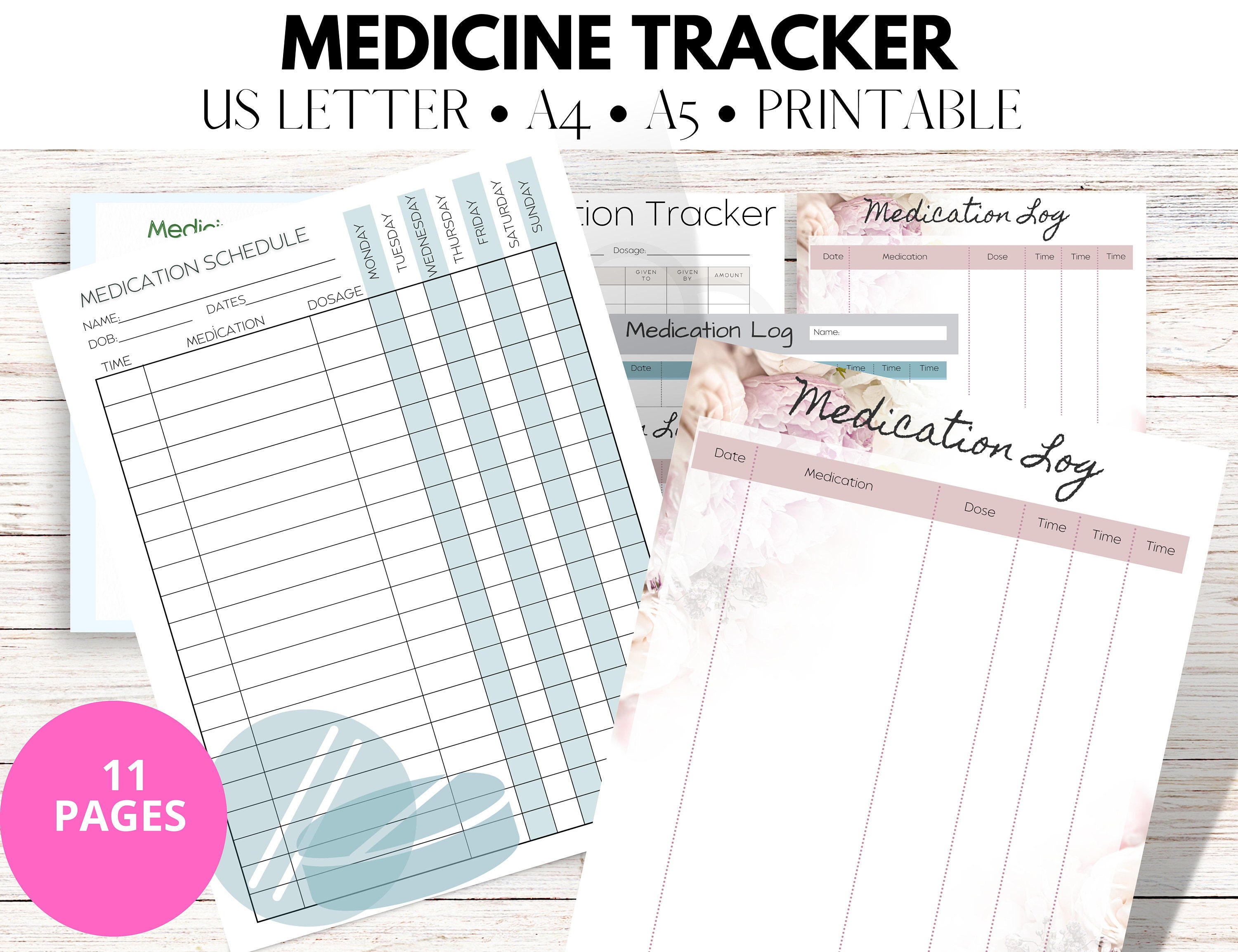 MEDICATION TRACKER PRINTABLE, Template, Bullet Journal, Sheet, Medicine ...