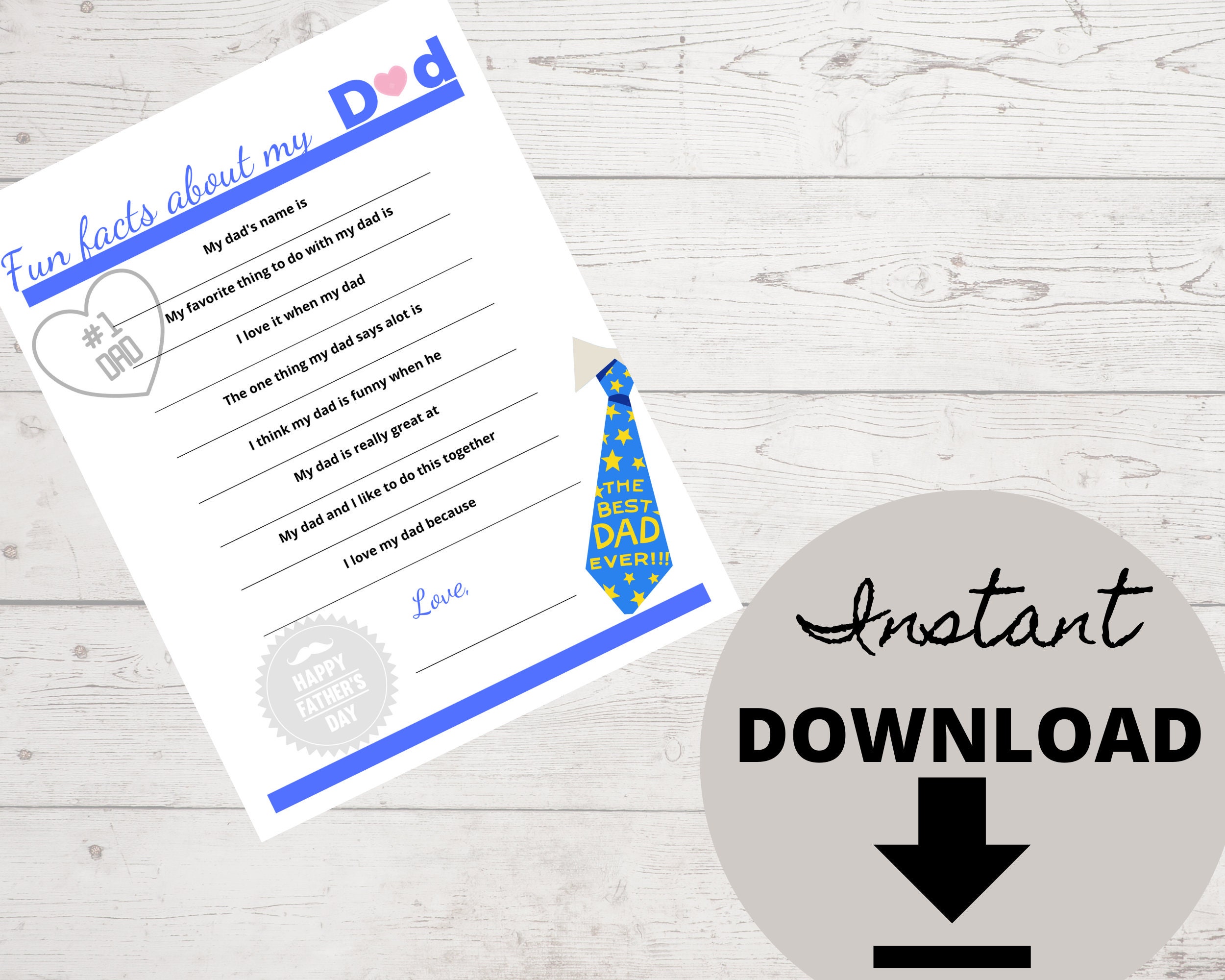 ALL ABOUT My DAD Printable, Fun Facts About Dad, Diy Fathers Day Card ...