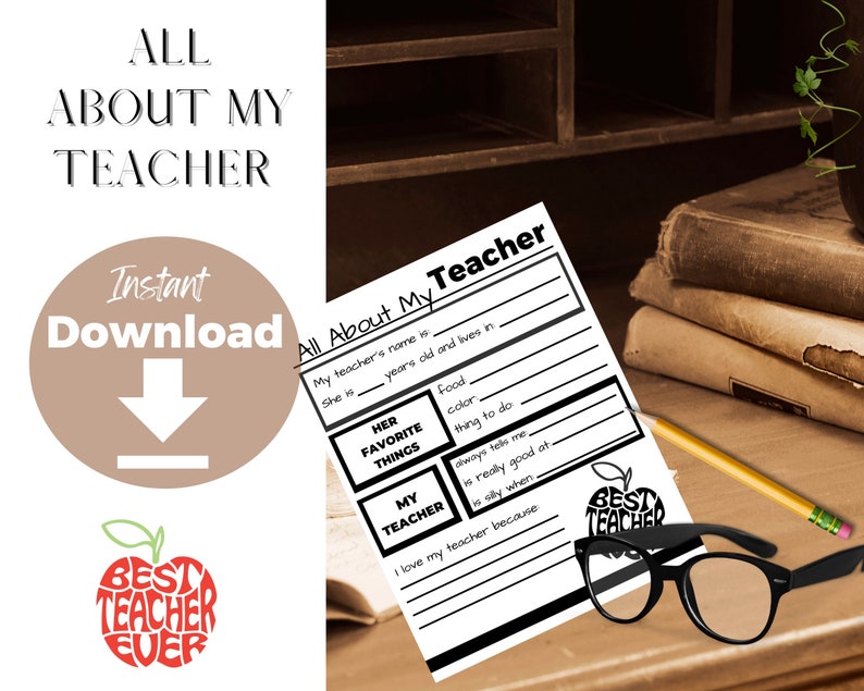 ALL ABOUT My TEACHER Printable Form Questionnaire Fill in the Blank ...