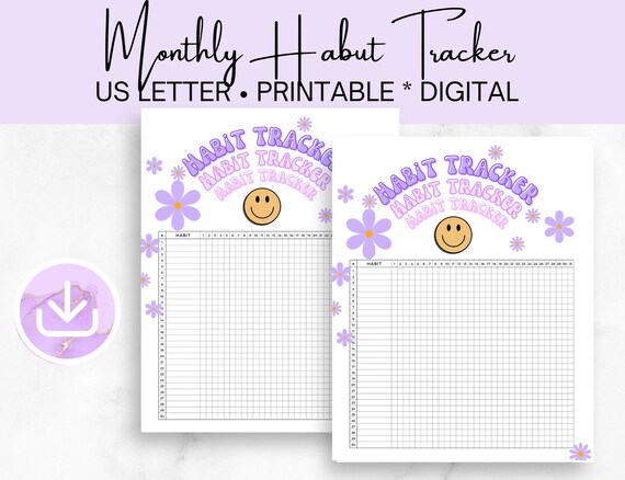 MONTHLY HABIT TRACKER Digital Printable Template Form to Track - Etsy