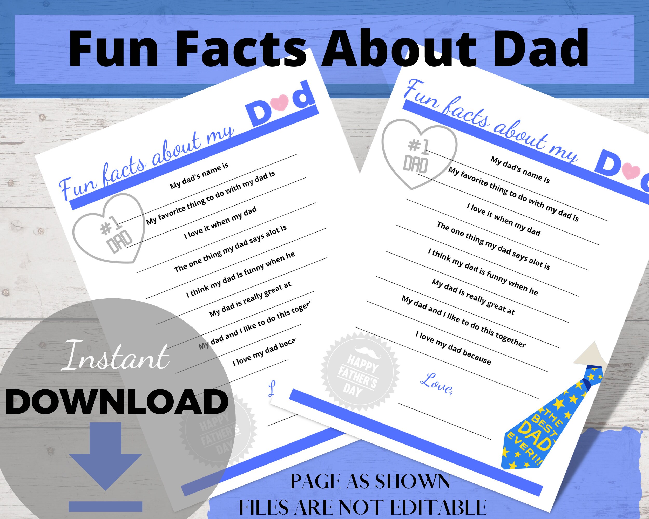 ALL ABOUT My DAD Printable, Fun Facts About Dad, Diy Fathers Day Card ...