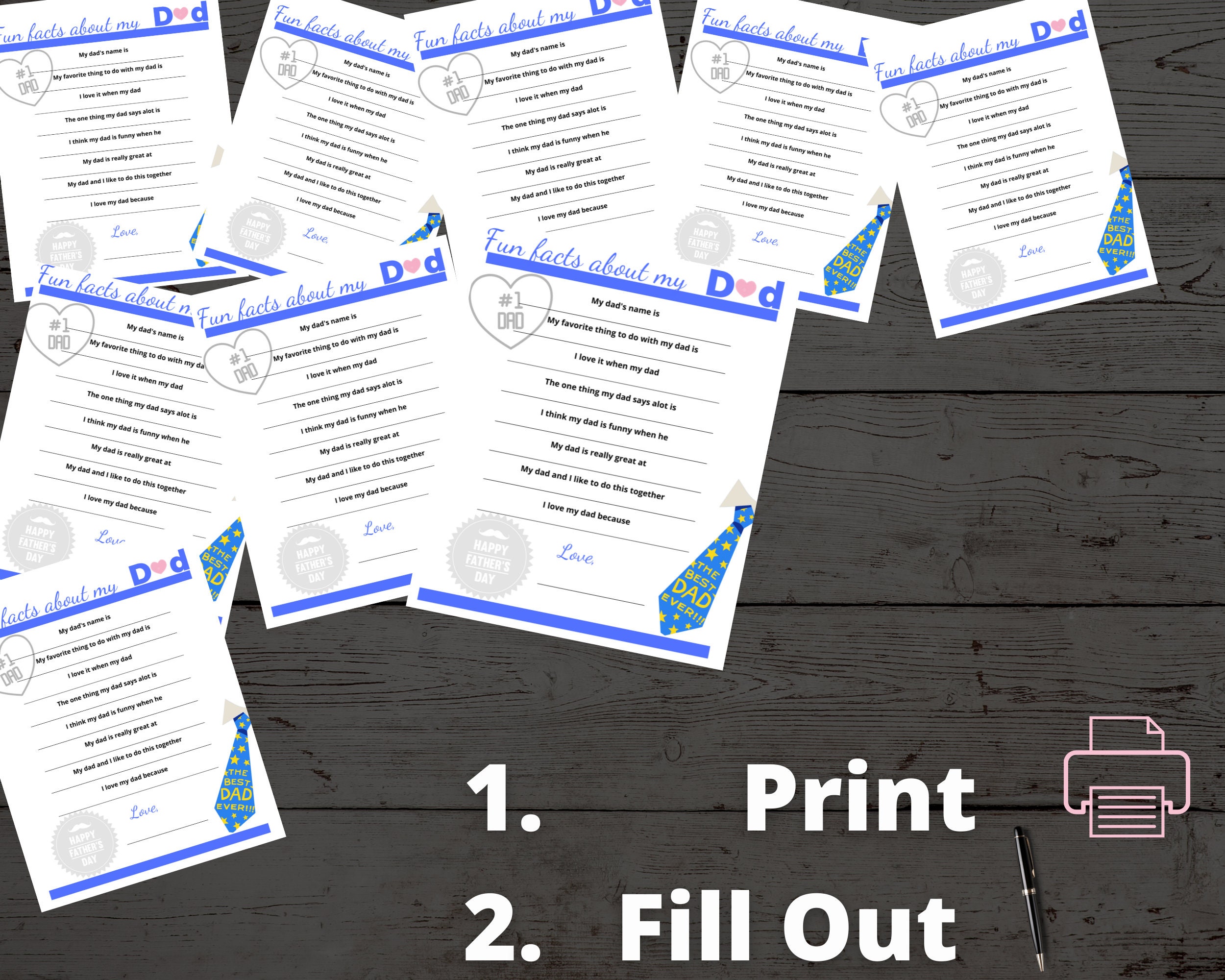 ALL ABOUT My DAD Printable, Fun Facts About Dad, Diy Fathers Day Card ...