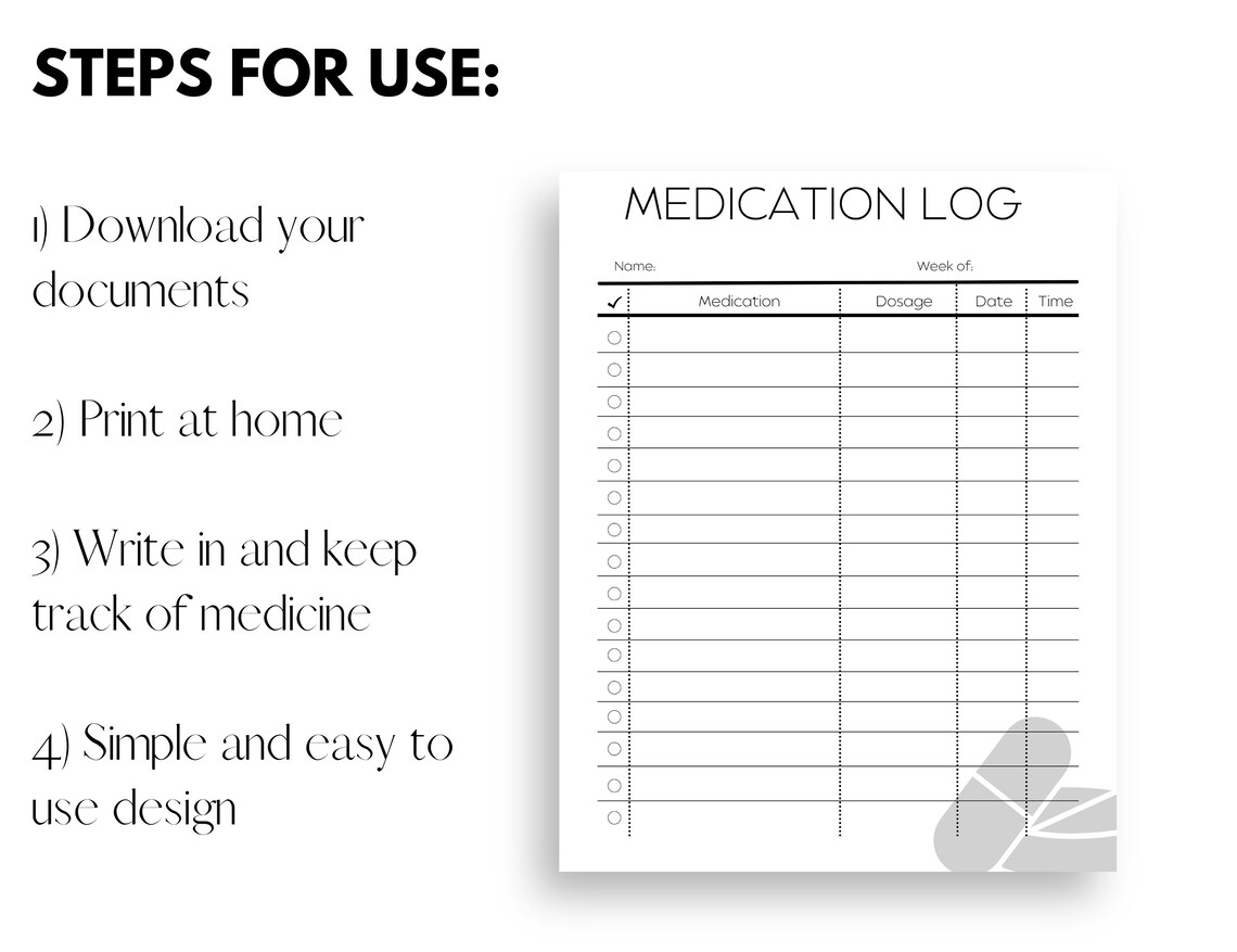 MEDICATION TRACKER PRINTABLE, Template, Bullet Journal, Sheet, Medicine ...