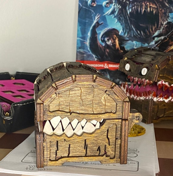 Mimic Chest Dice Box Custom Monster Wood Board Game Accessory ...
