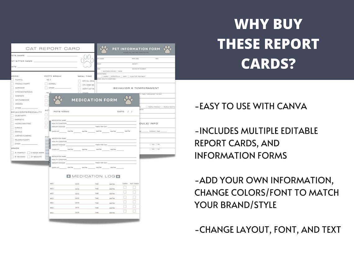 Cat Boarding Form Template Editable Template Cat Report Card Cat ...