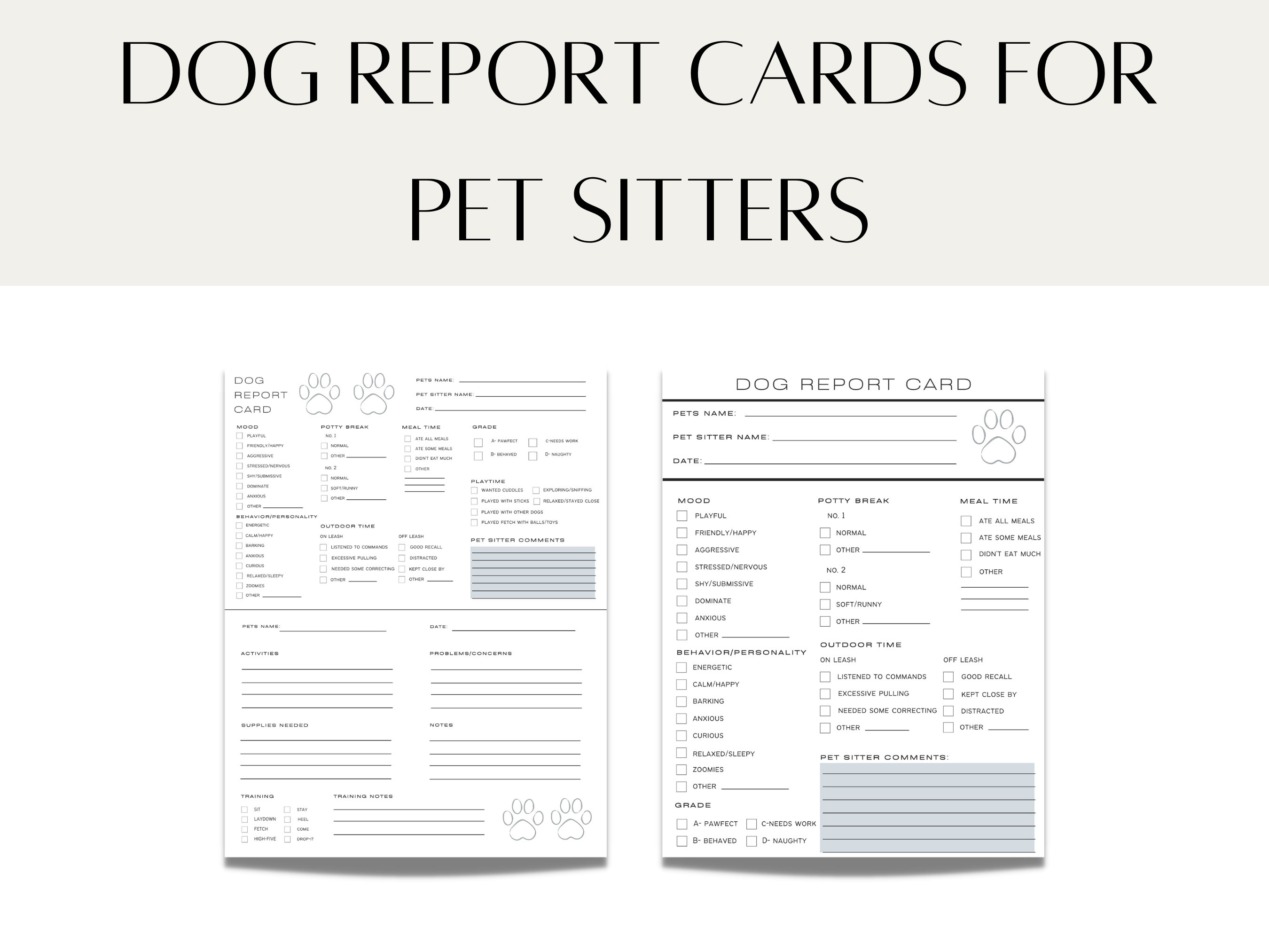 Dog Boarding/sitting Report Card Template Editable Template Dog Report ...