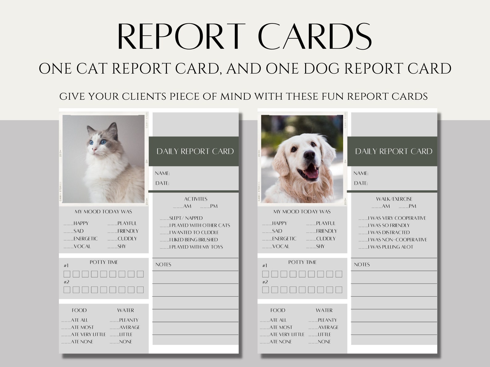Pet Boarding/sitting Report Card Template Editable Template - Etsy