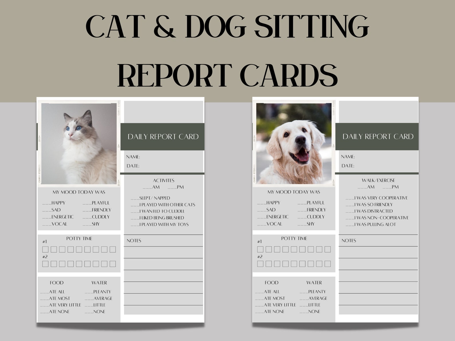Pet Boarding/sitting Report Card Template Editable Template - Etsy