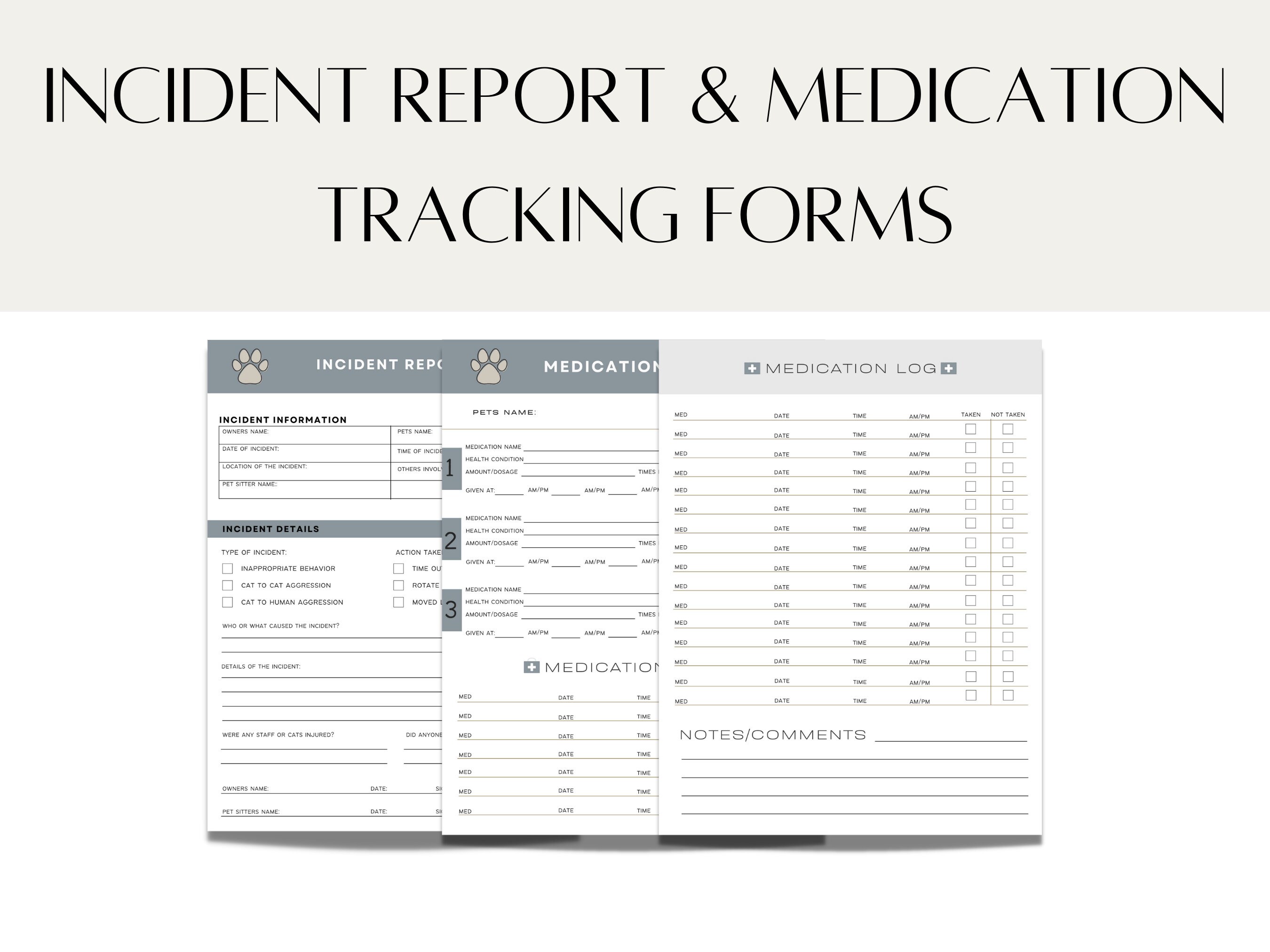 Cat Boarding Form Template Editable Template Cat Report Card Cat ...