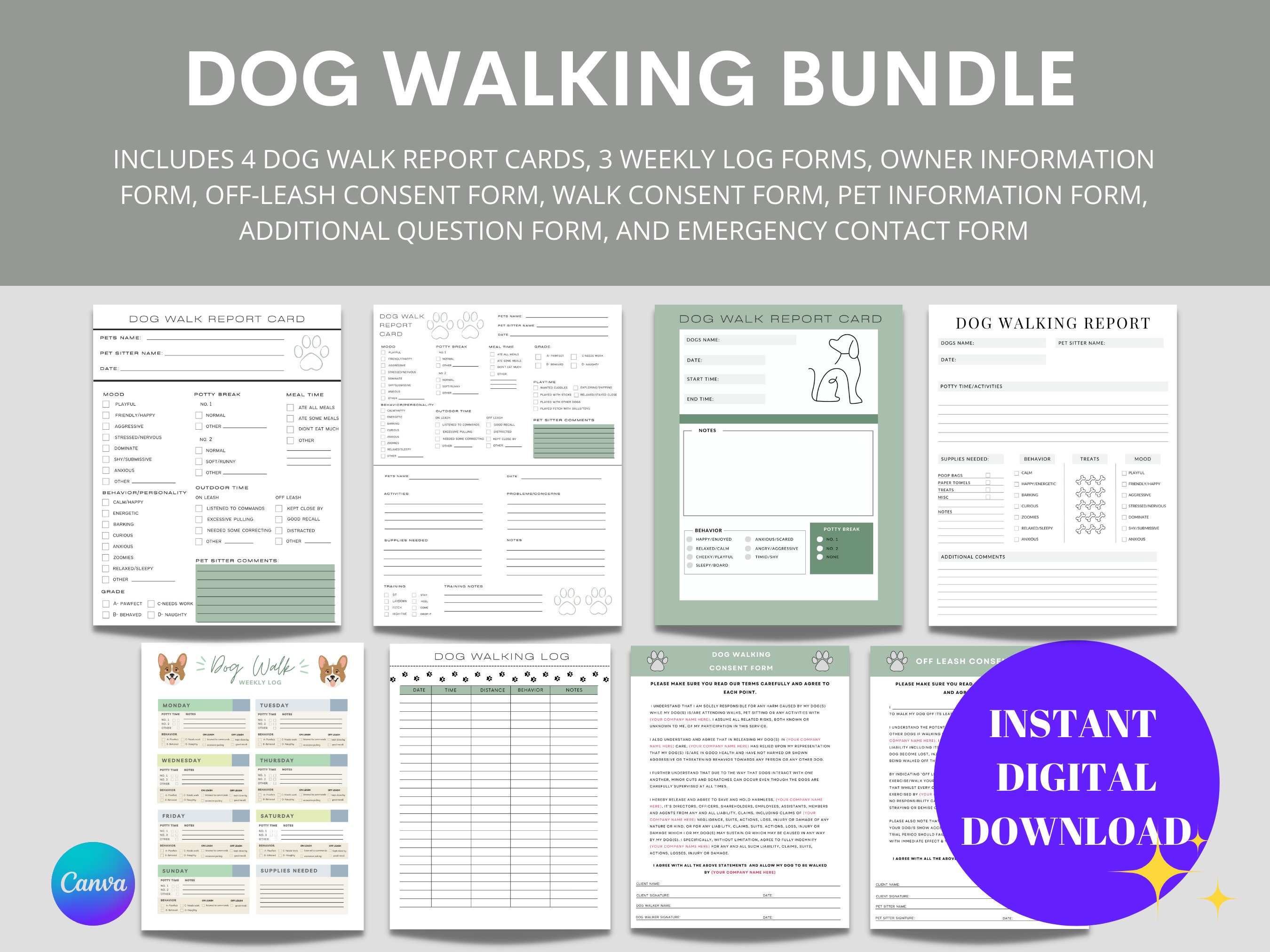 Dog Walking Bundle Editable Dog Walking Templates Dog - Etsy