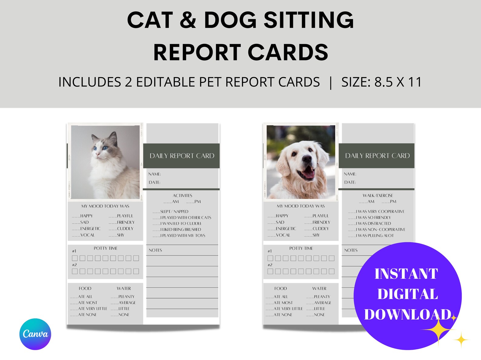 Pet Boarding/sitting Report Card Template Editable Template - Etsy