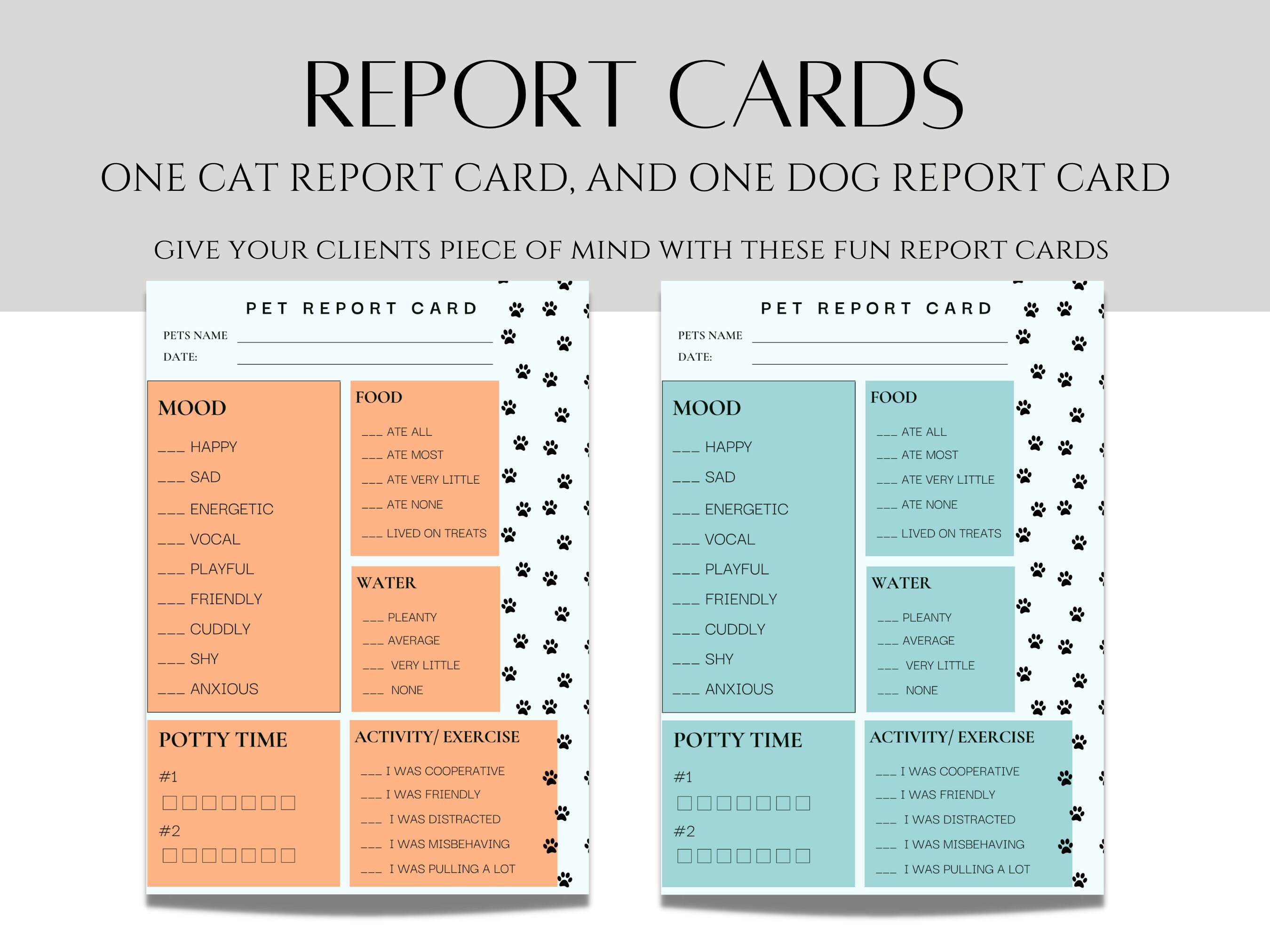Pet Boarding/sitting Report Card Template Editable Template Pet Report ...