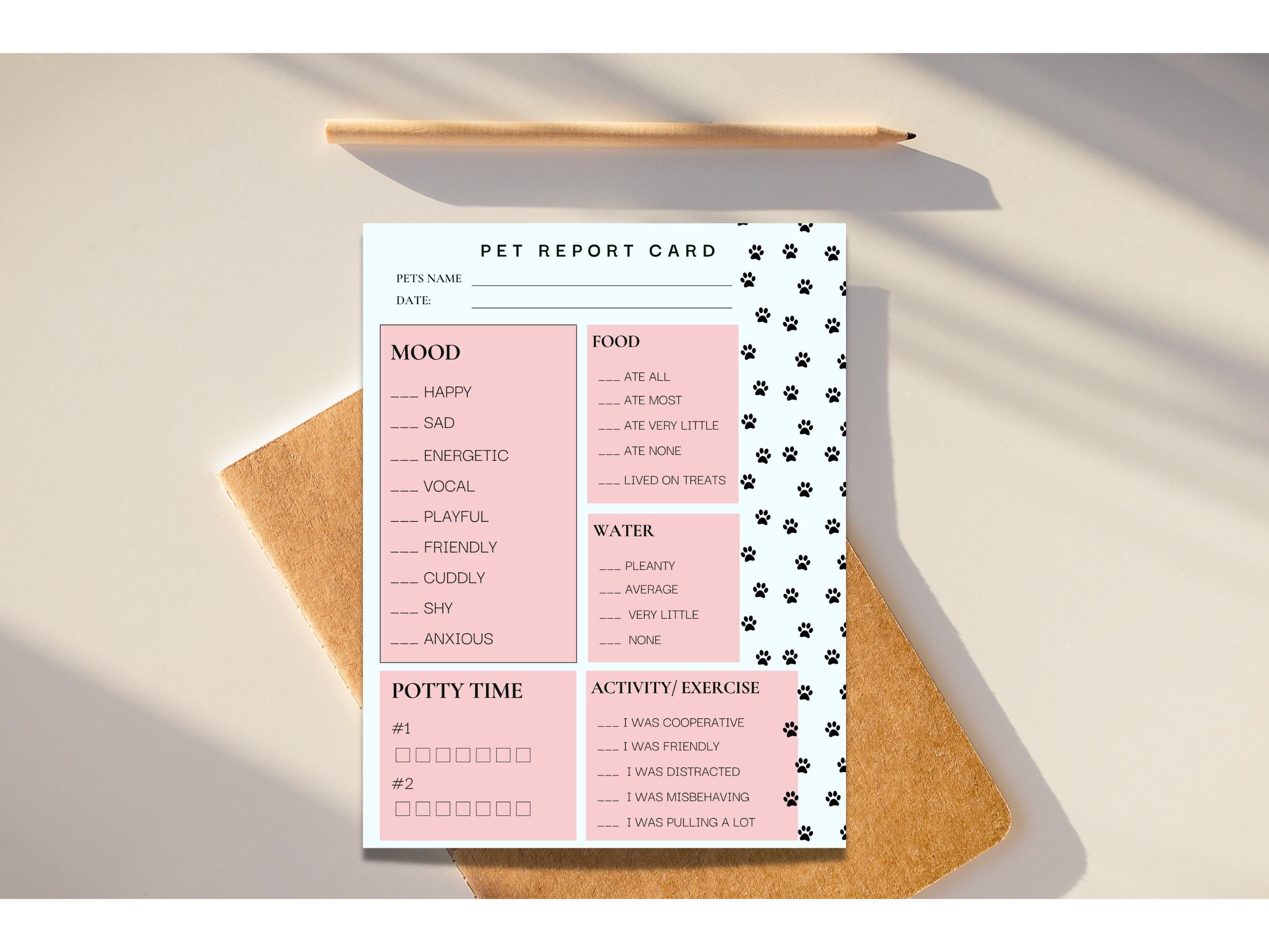 Pet Boarding/sitting Report Card Template Editable Template Pet Report ...