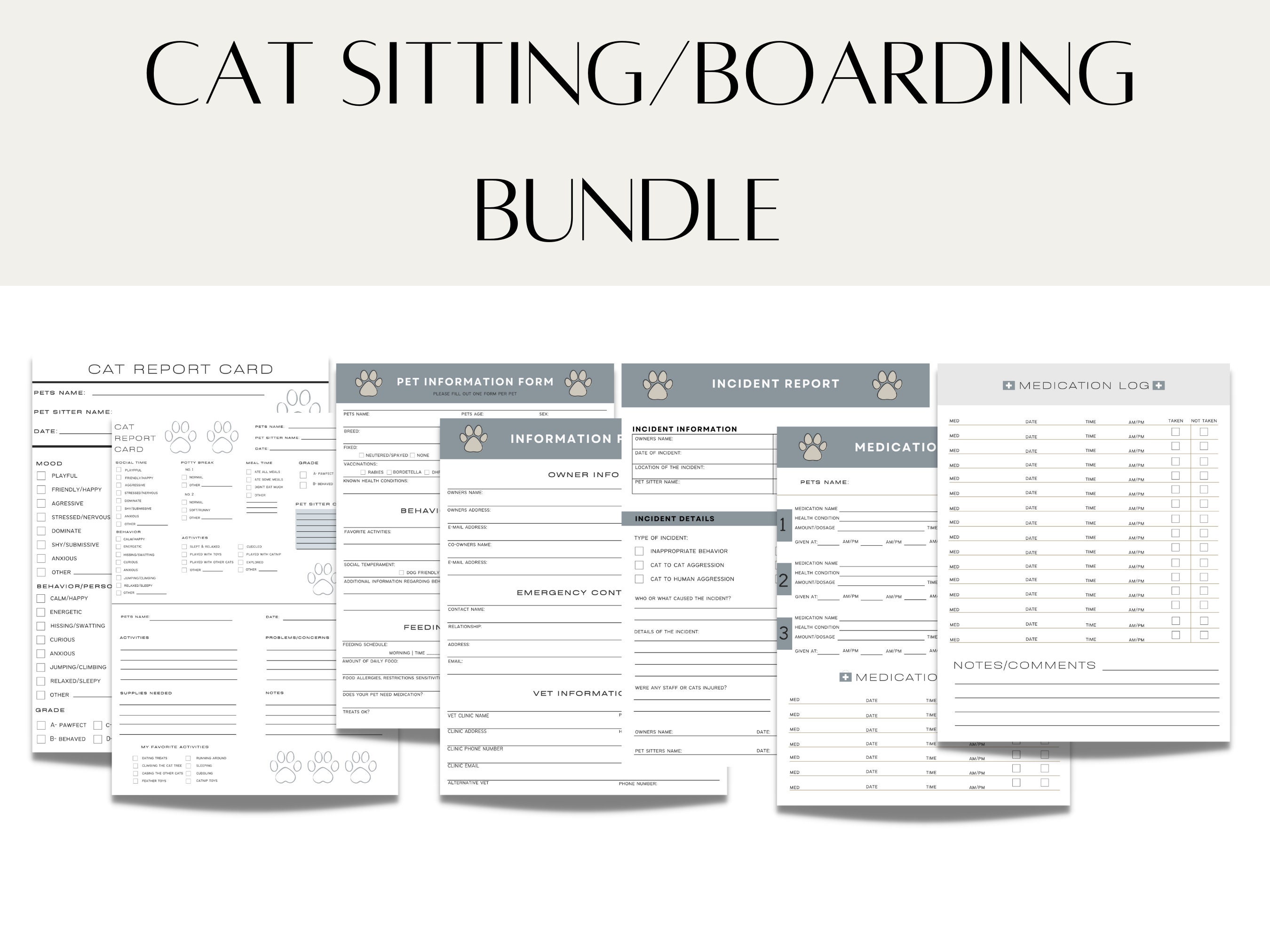 Cat Boarding Form Template Editable Template Cat Report Card Cat ...