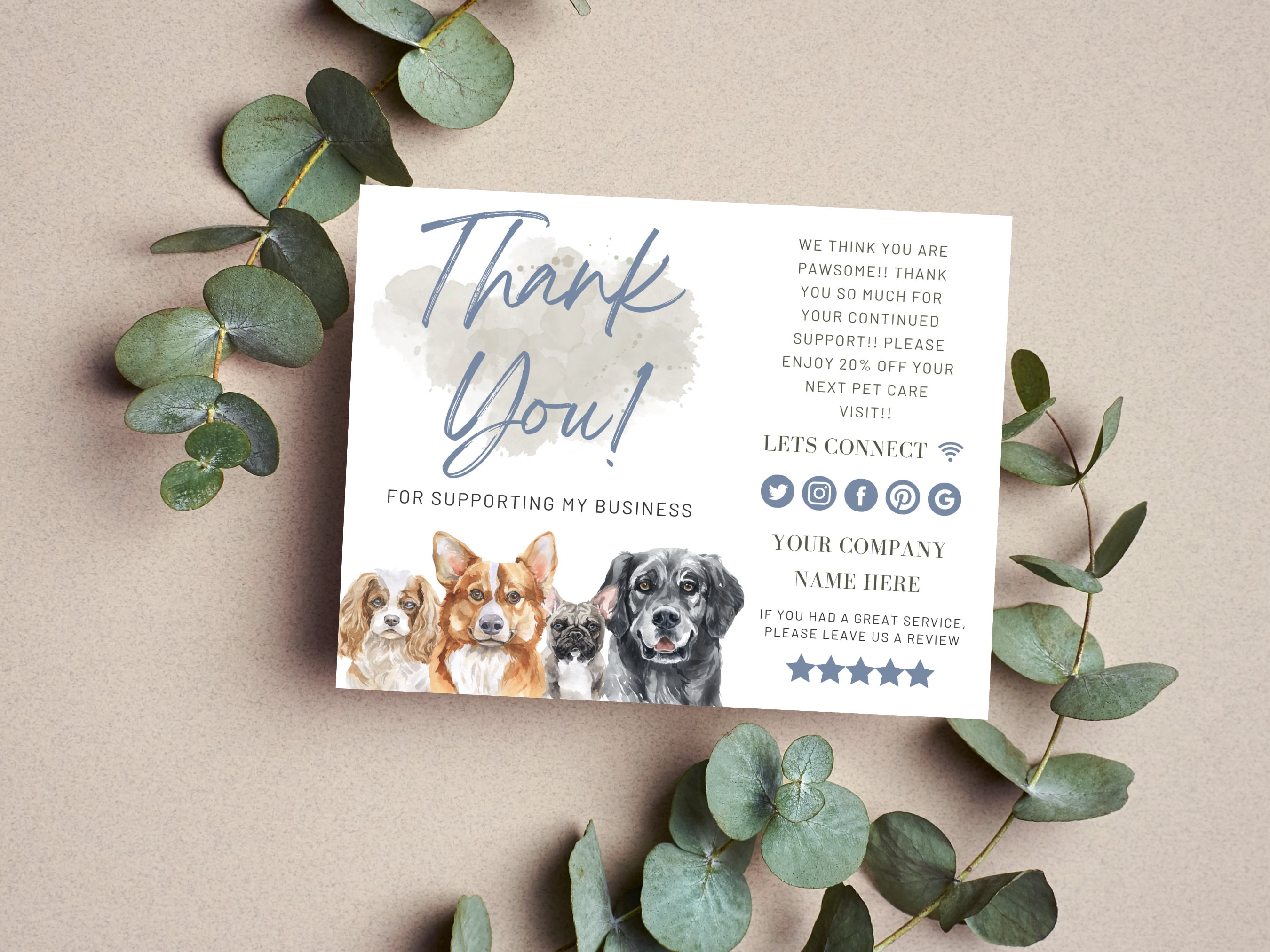 Editable Thank You Postcard for Pet Sitting Clients Pet - Etsy