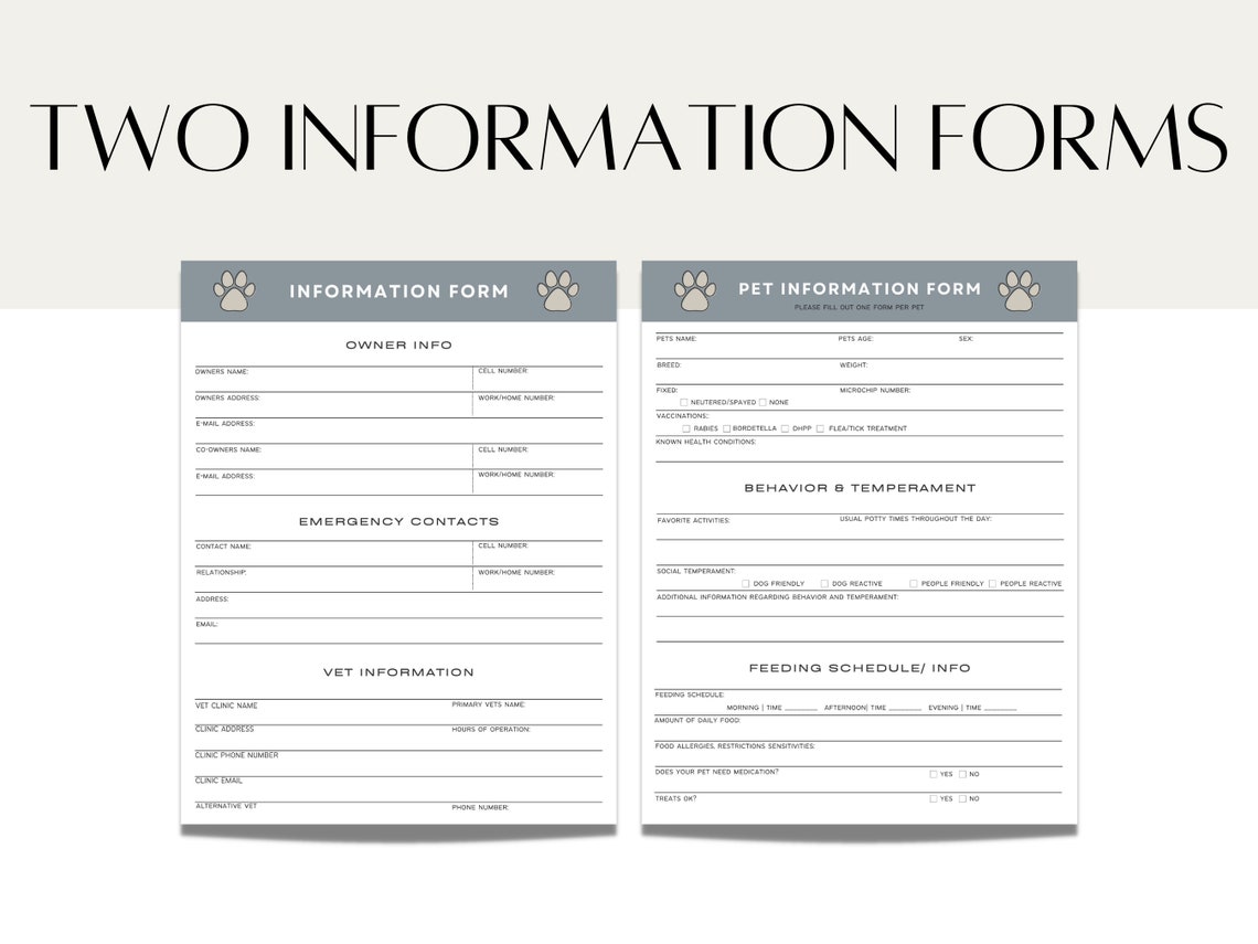 Cat Boarding Form Template Editable Template Cat Report Card Cat ...