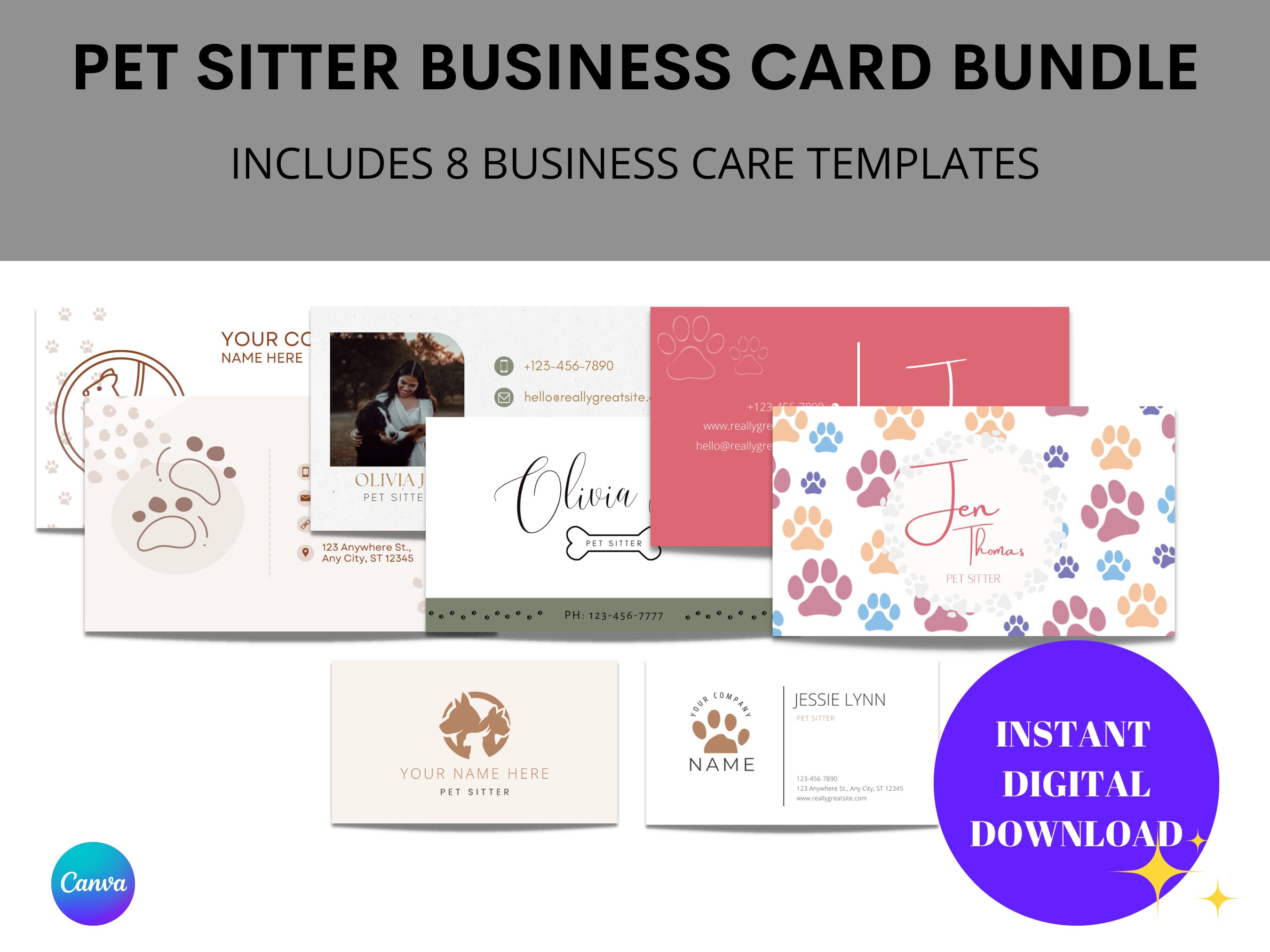 Pet Sitter Business Card Templates Editable Business Cards Dog Walker ...