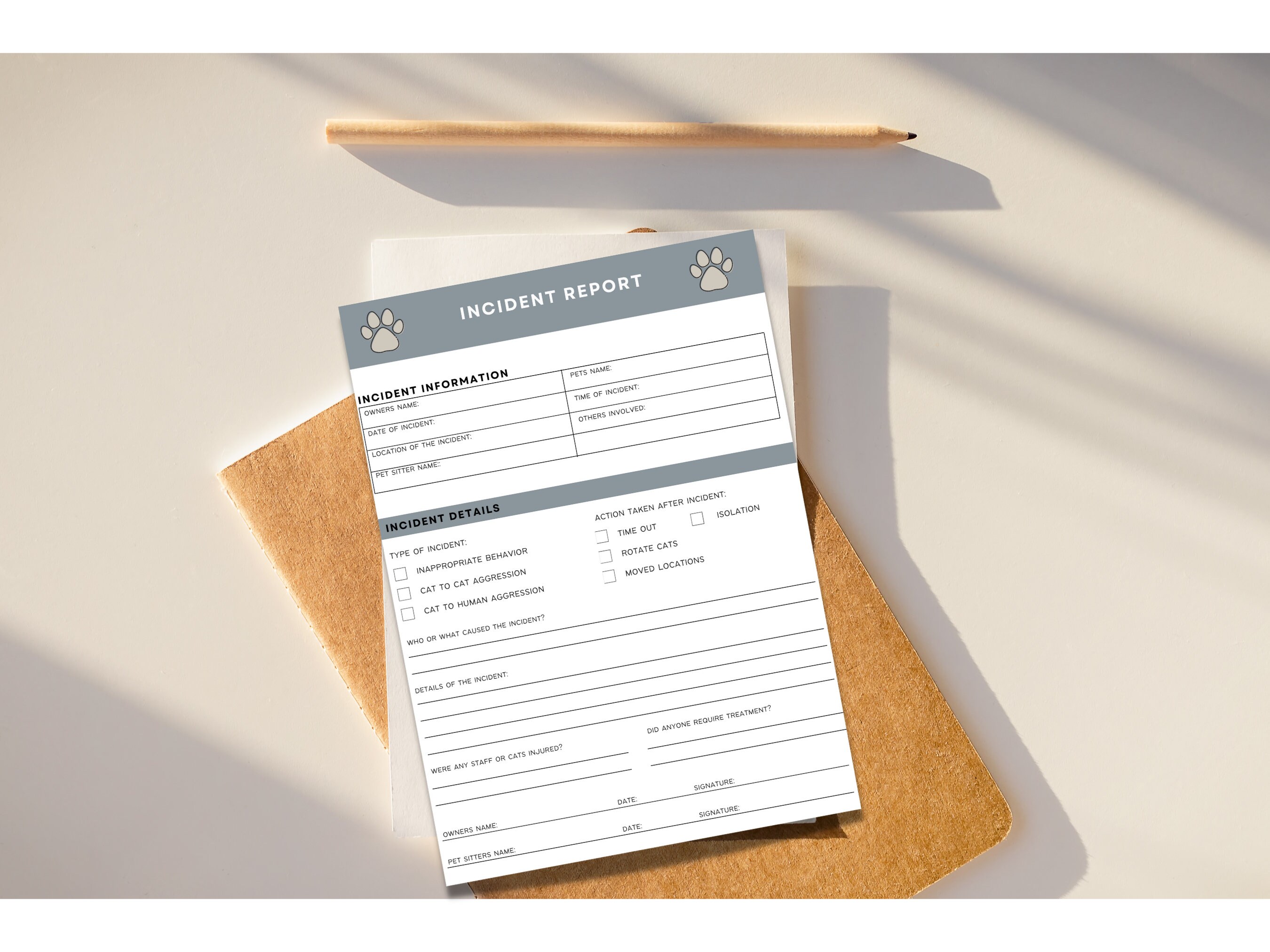 Cat Boarding Form Template Editable Template Cat Report Card Cat ...