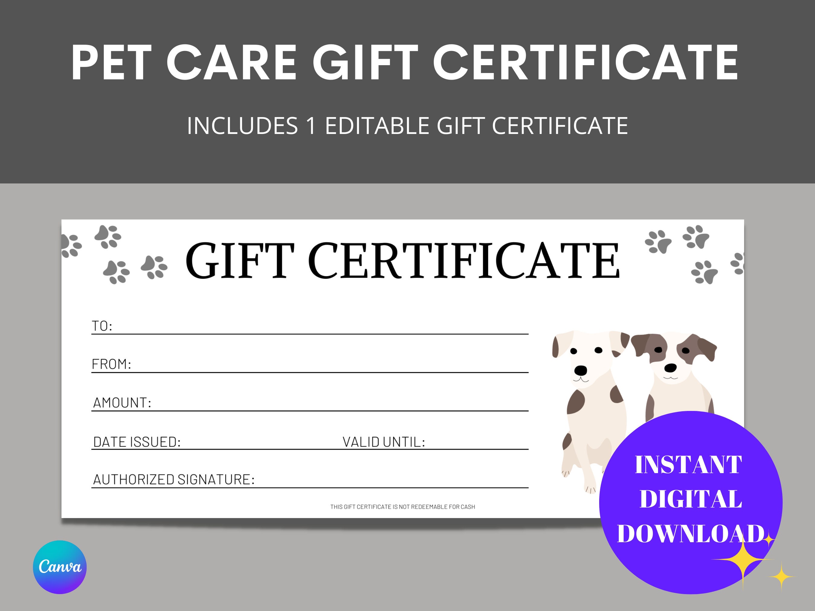 Pet Care Gift Certificate Dog Walking Gift Certificate Dog - Etsy