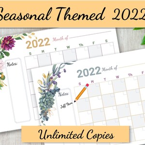 Printable Calendars Four Floral Themes Bonus Valentines | Etsy