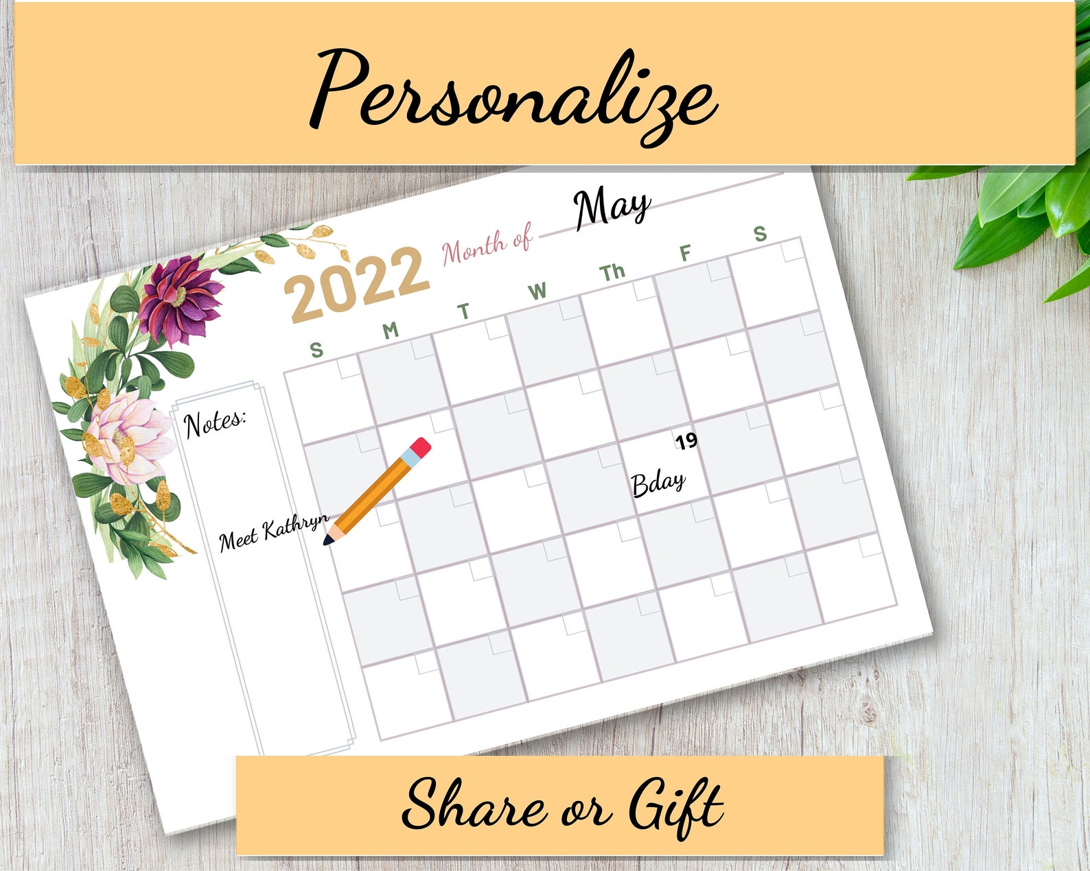 Printable Calendars Four Floral Themes Bonus Valentines - Etsy